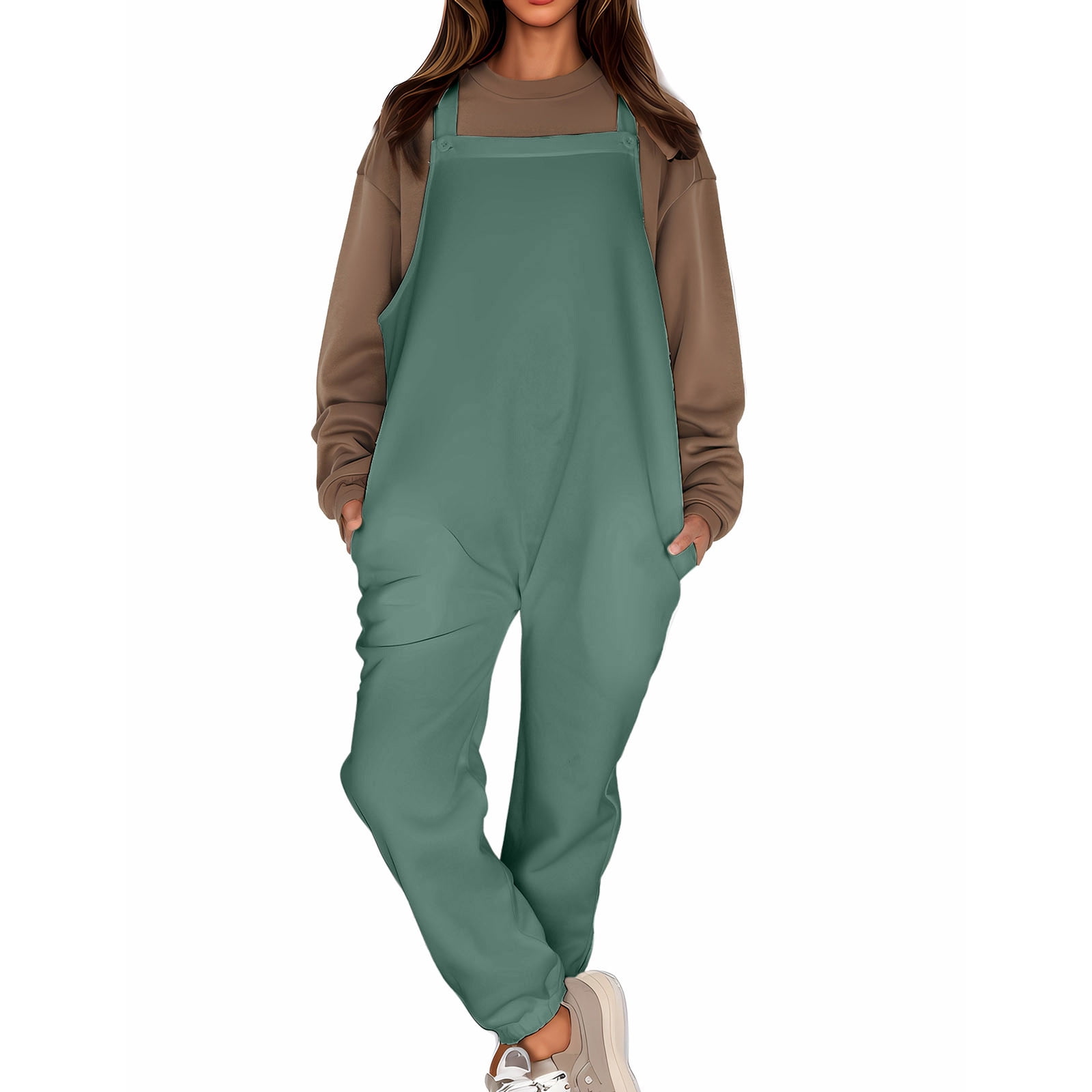 Lenpel Women's Bib Overalls Warm Comfy Cinch Bottom Baggy Casual ...