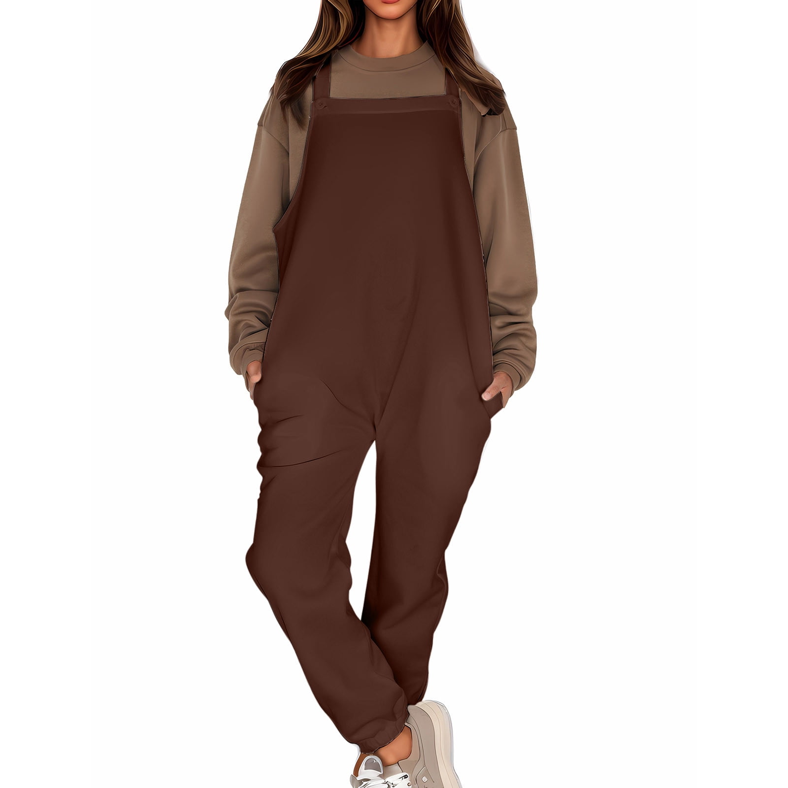 Lenpel Women's Bib Overalls Warm Comfy Cinch Bottom Baggy Casual ...