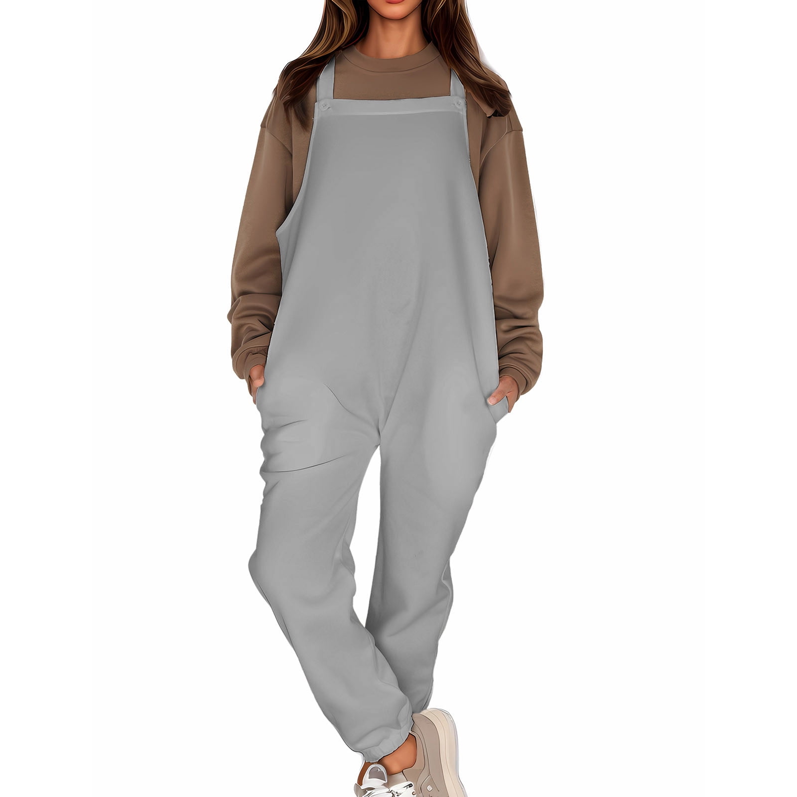 Lenpel Women's Bib Overalls Warm Comfy Cinch Bottom Baggy Casual ...