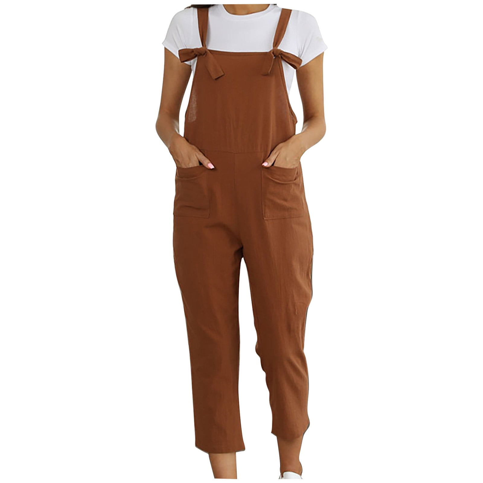 Lenpel Women's Cotton Linen Overalls Plus Size Straight Leg Casual ...
