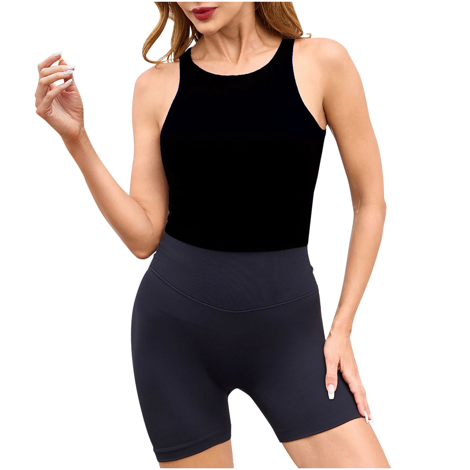 Lenpel Women's Crop Tank Tops Casual Crew Neck Lined Sleeveless Basic ...