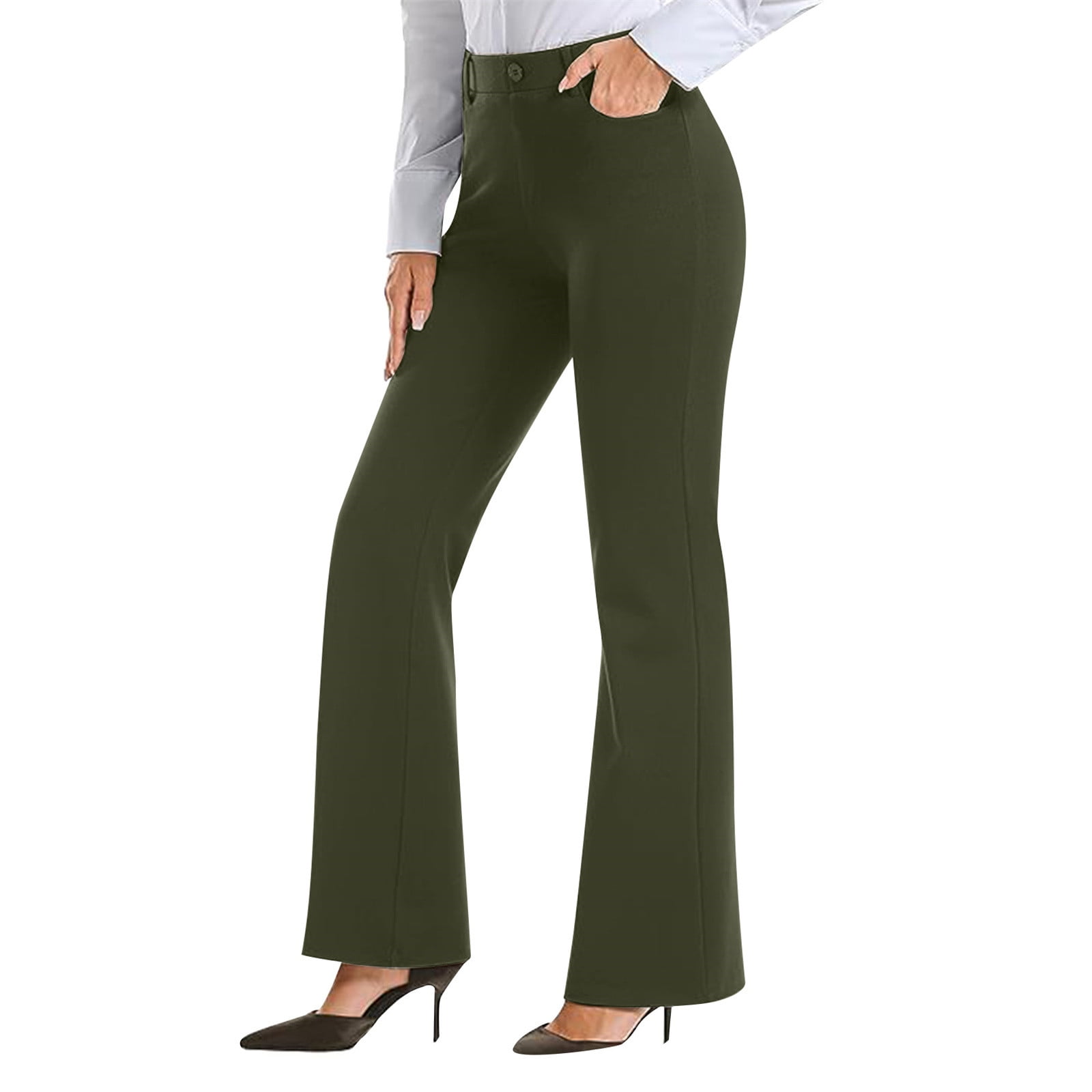Lenpel Women's Flare Dress Pants High Waisted Business Casual Bell ...