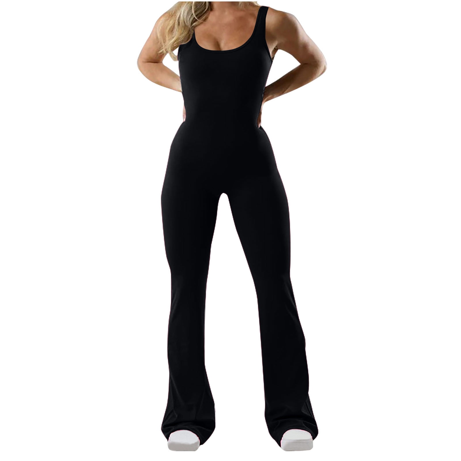 Lenpel Women's Flare Jumpsuits Sleeveless Suqare Neck Crunch Butt ...