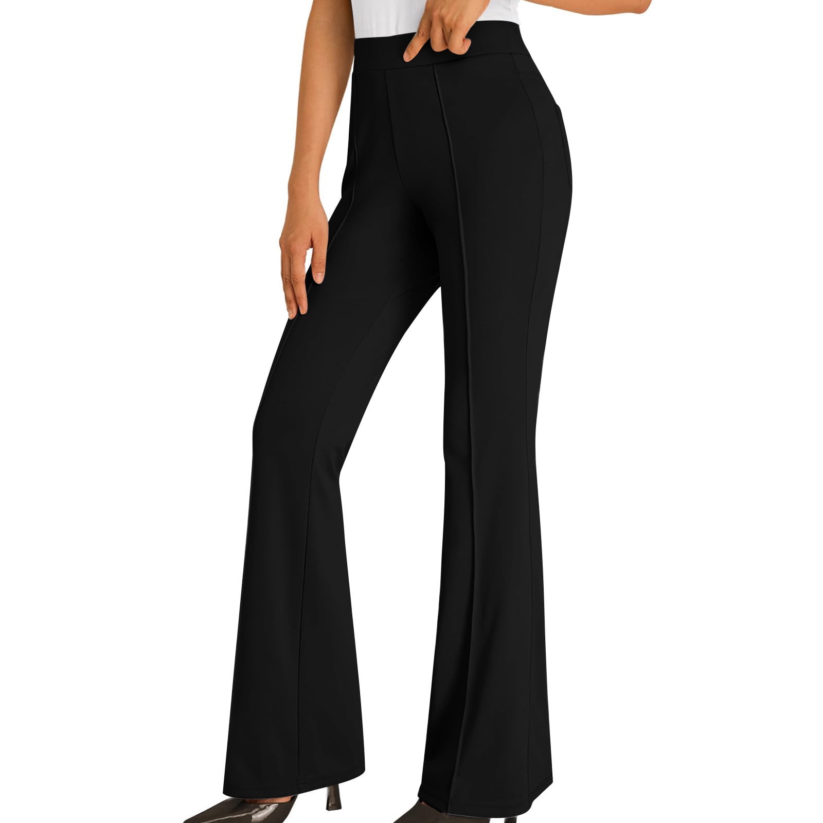 Lenpel Women's Flare Pants Elegant High Waisted Business Casual Office ...