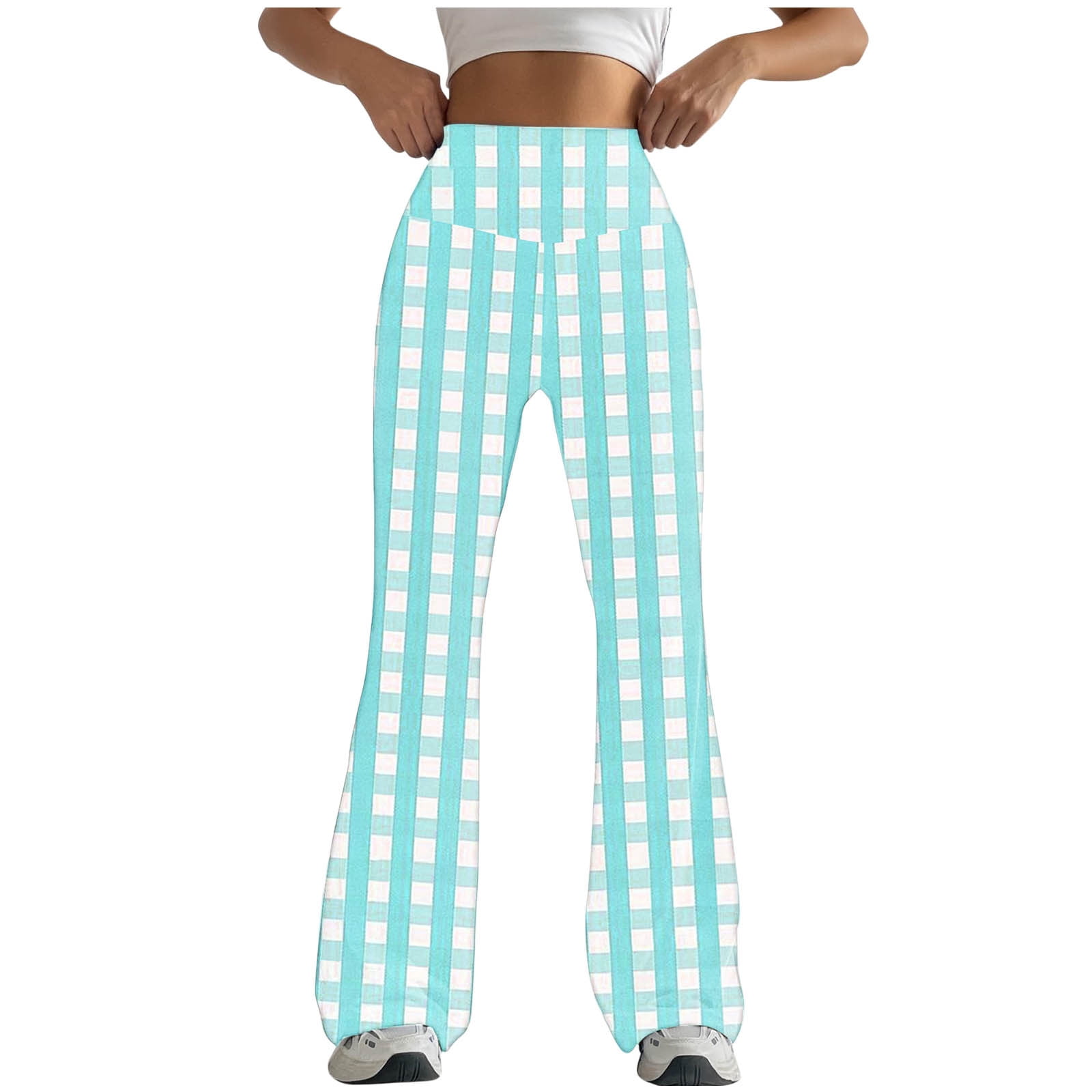 Lenpel Women’s Flare Yoga Pants Plaid High Waisted Bell Bottom Athletic ...