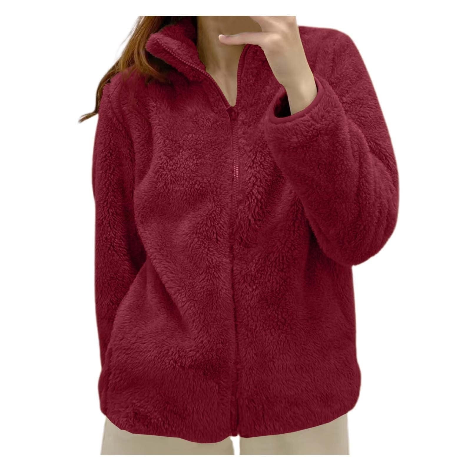 Lenpel Women's Fleece Jacket Soft Warm Long Sleeve Zip up Stand Collar ...