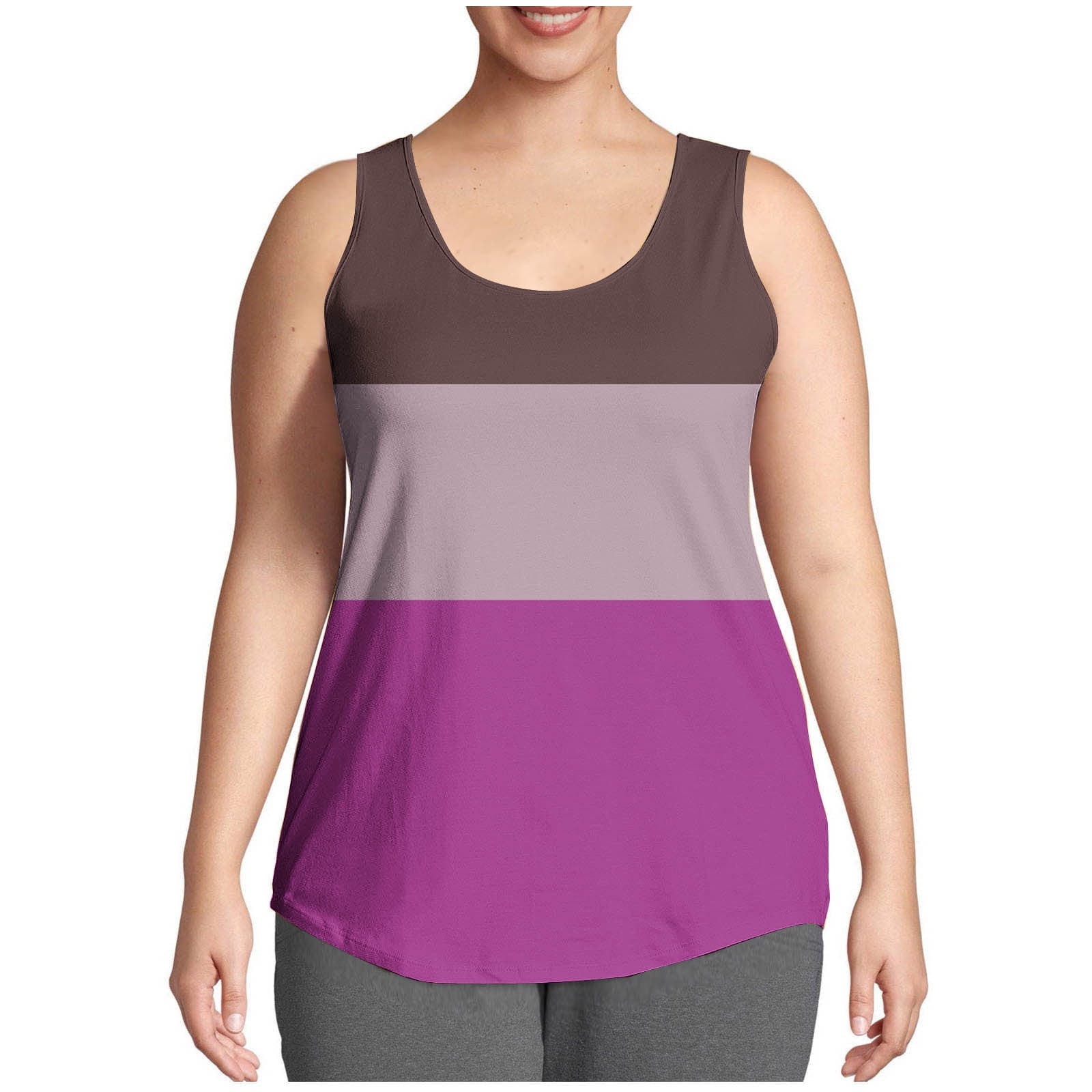 Lenpel Women's Plus Size Tank Tops Trendy Summer Scoop Neck Color Block ...