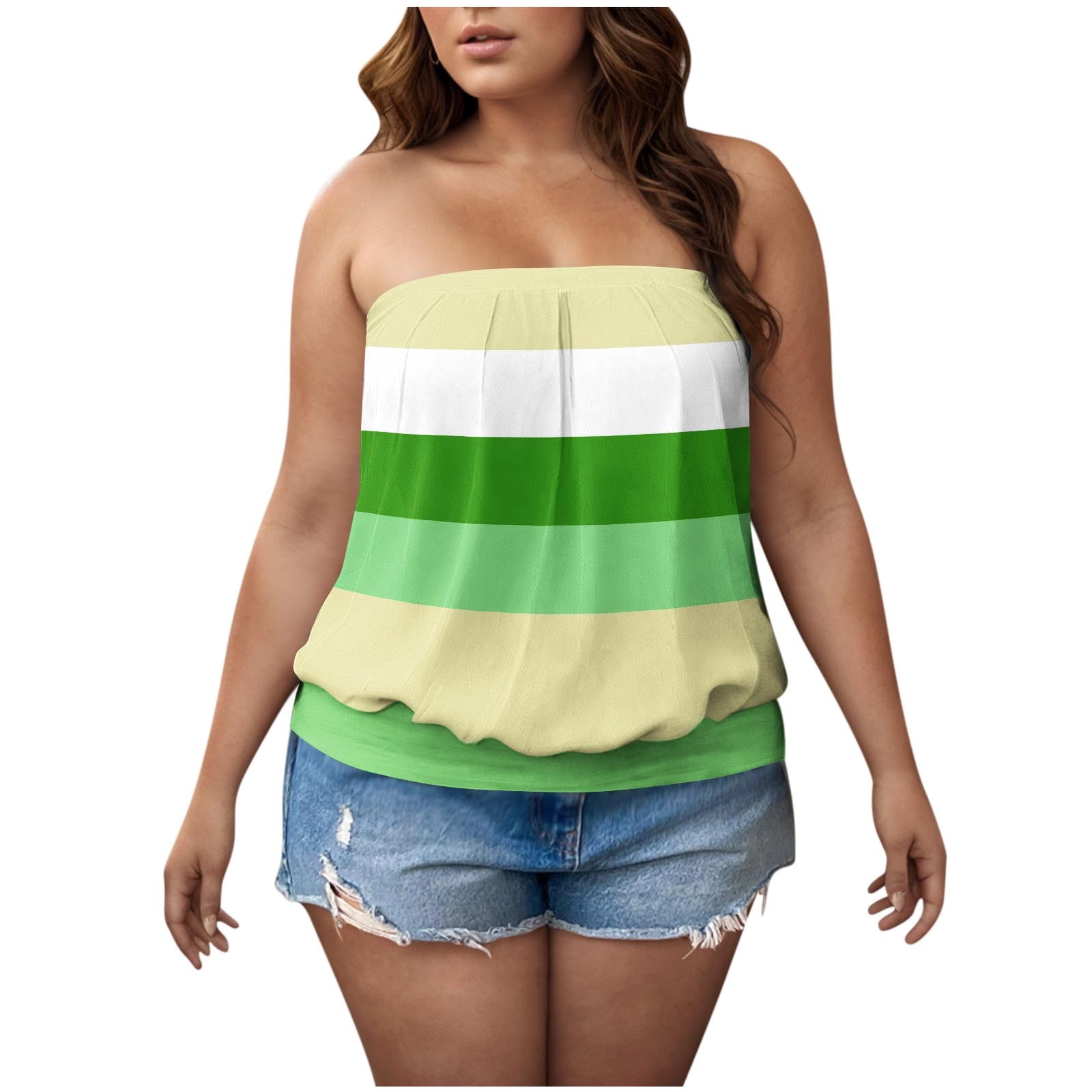 Lenpel Women's Plus Size Tube Tops Loose off the Shoulder Pleated Color ...