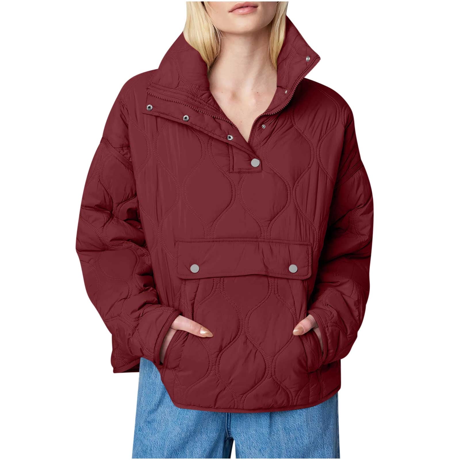 Lenpel Women's Pullover Puffer Jackets Lightweight Long Sleeve Quarter ...