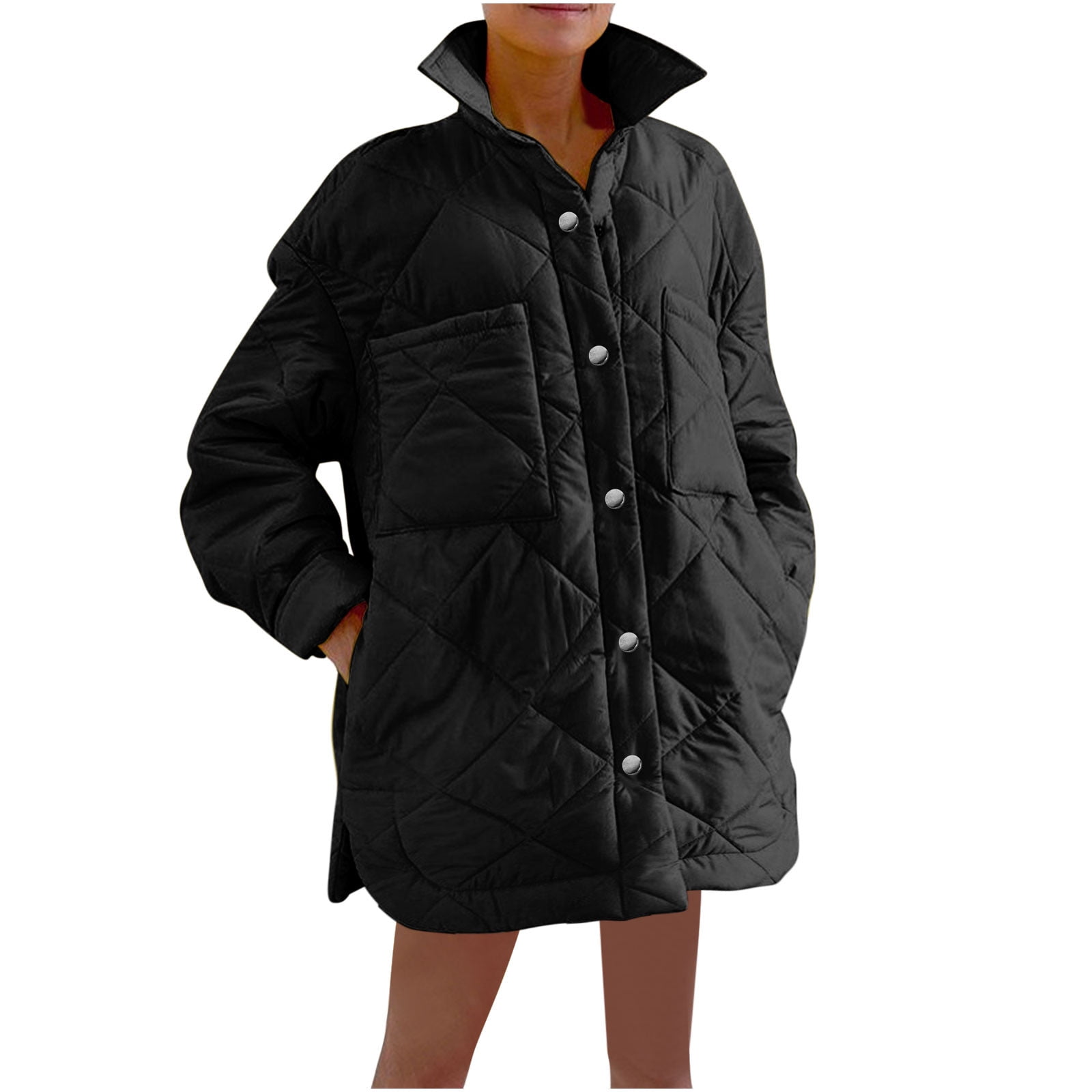 Lenpel Women's Quilted Jackets Lightweight Long Sleeve Lapel Button ...