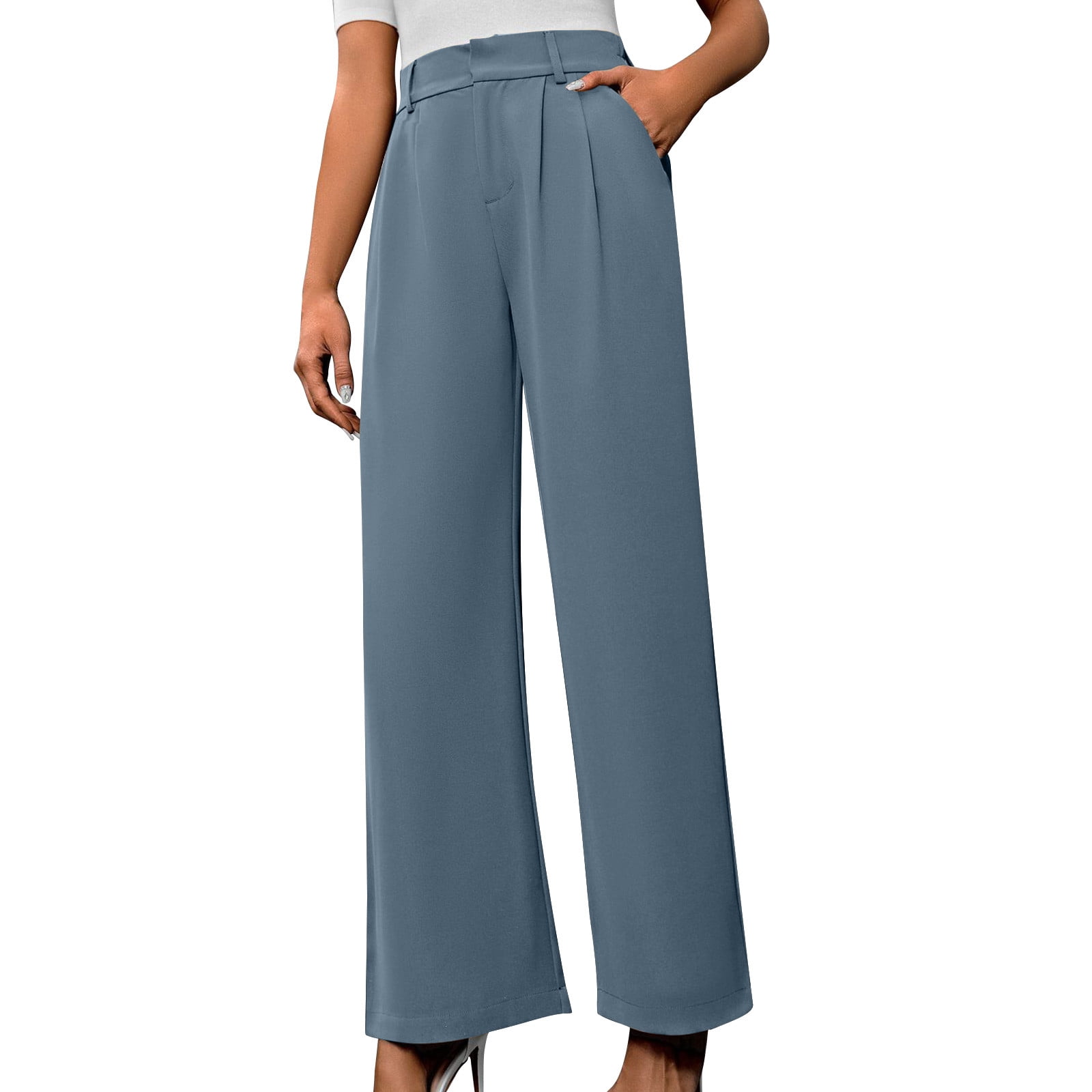 Lenpel Women's Wide Leg Dress Pants Trendy Business Casual Office ...