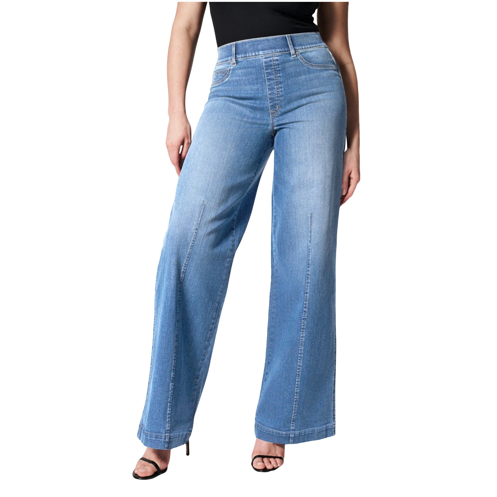 Lenpel Women's Wide Leg Jeans Trendy High Waisted Pull on Stretchy ...