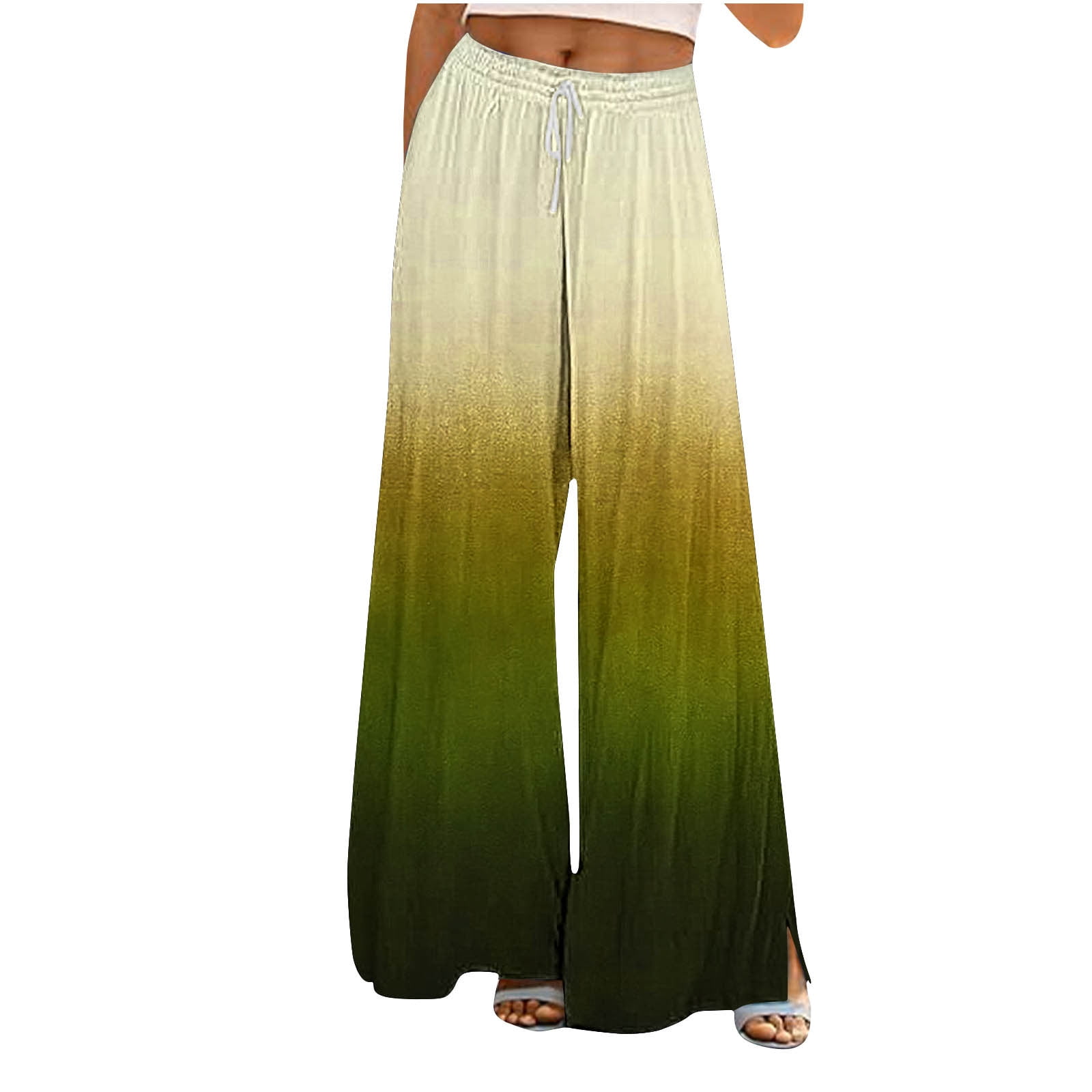 Lenpel Women's Wide Leg Pants Casual High Waisted Side Split Gradient ...