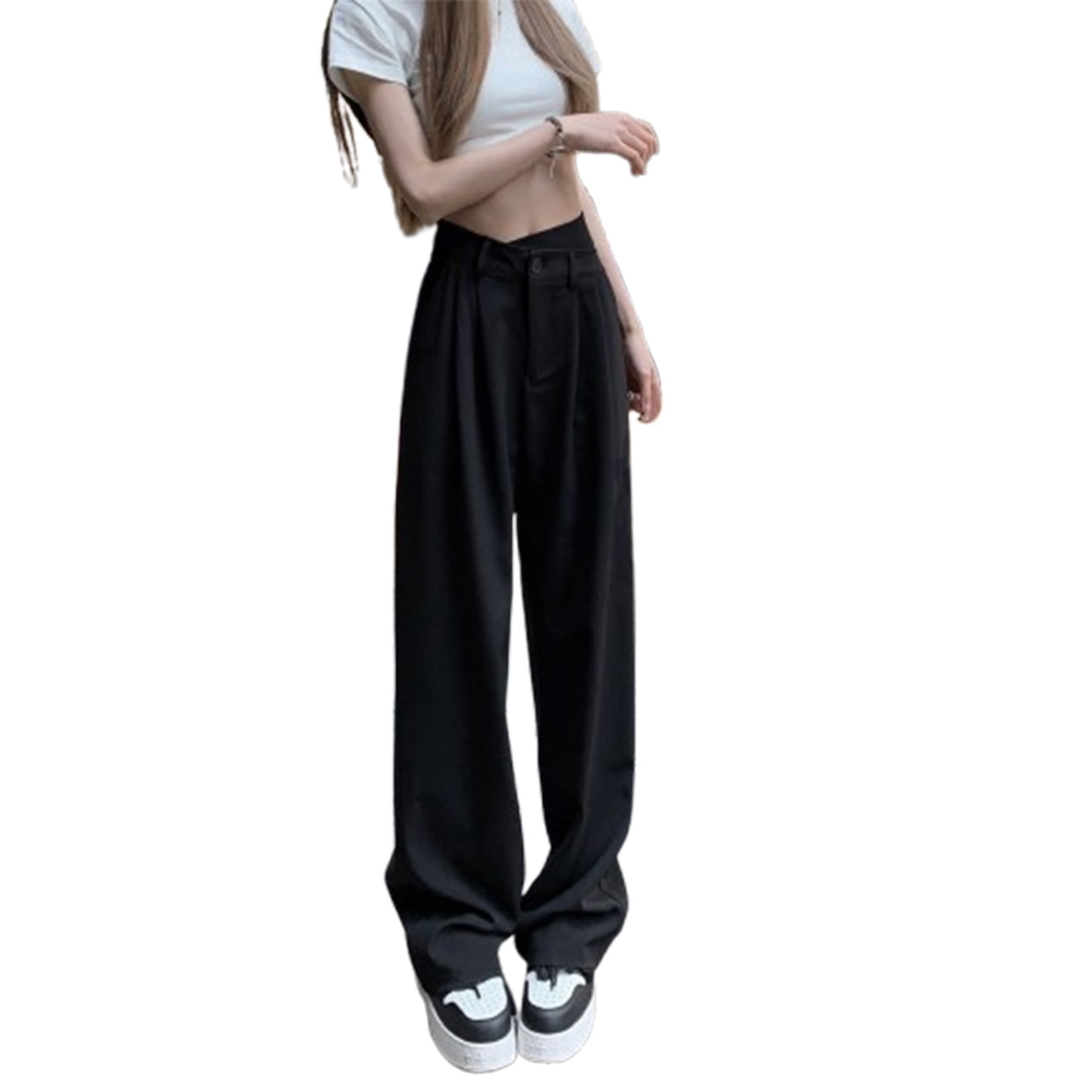 Lenpel Women's Wide Leg Pants Crossover High Waisted Business Casual ...