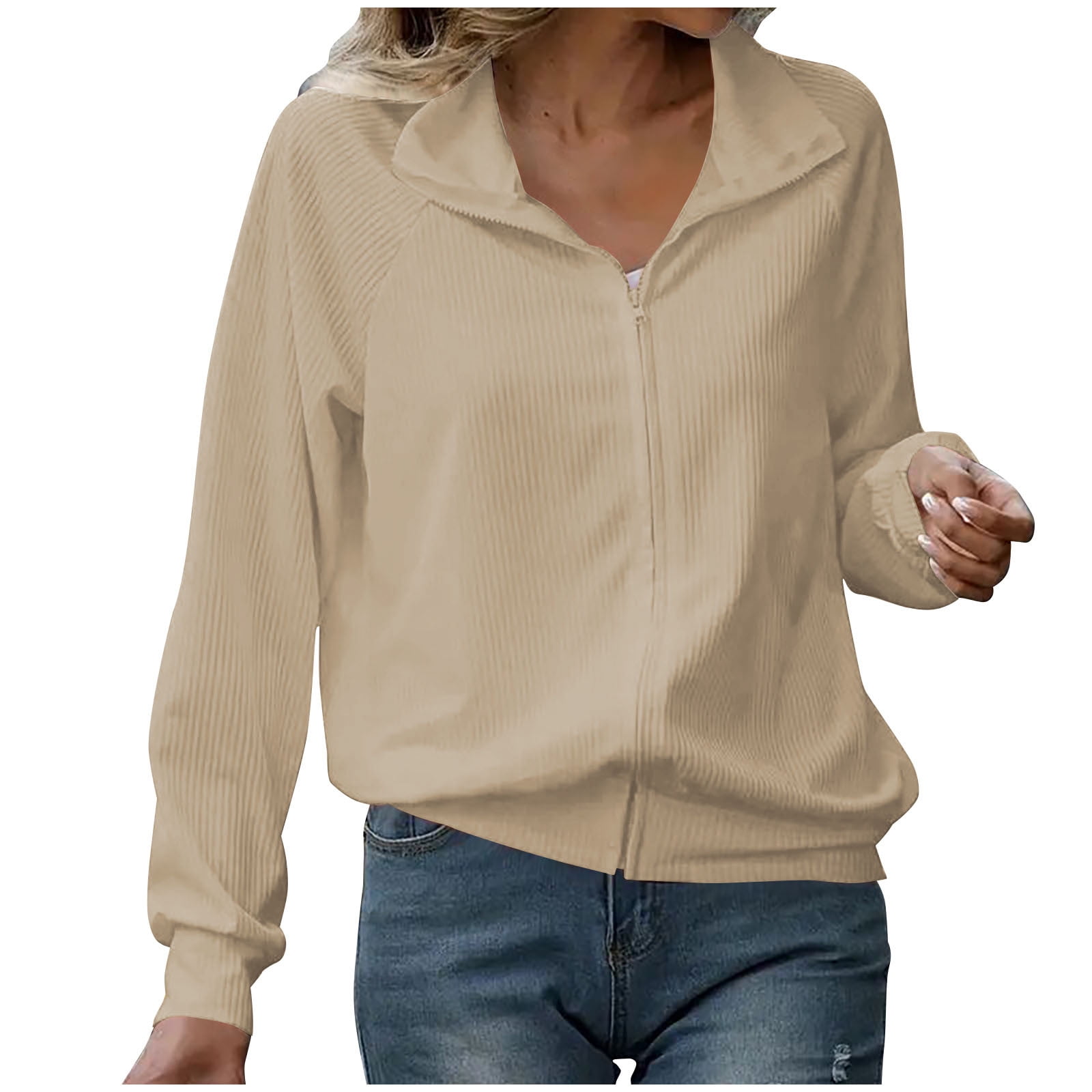 Lenpel Women's Zip up Cardigan Sweaters Lightweight Long Sleeve Lapel ...