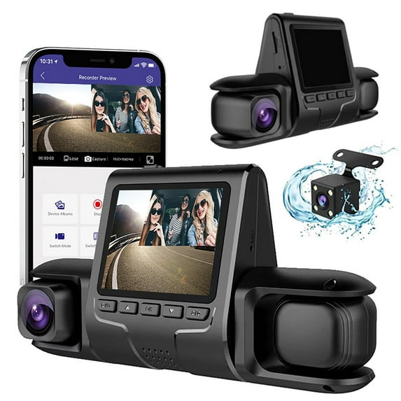 Lens and 3 Channel Dash Cam Front And Rear Inside 1080P Dash Camera For ...