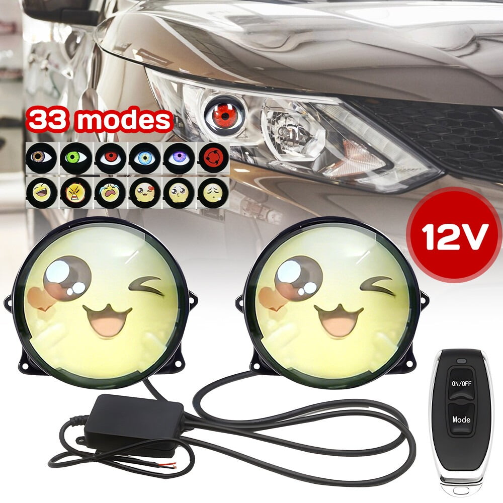 Lens 33 Mode 12V LED Dynamic Devil Eye Lights Car RC Headlight ...