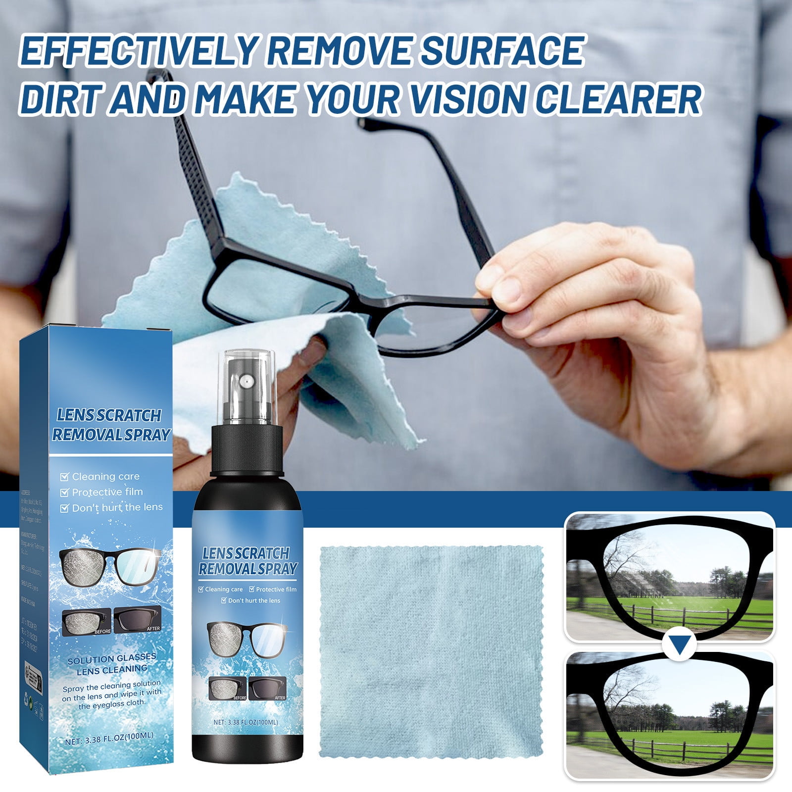 Lens Scratch Removal Spray, 100ml Glass Cleaner & Refurbisher for ...