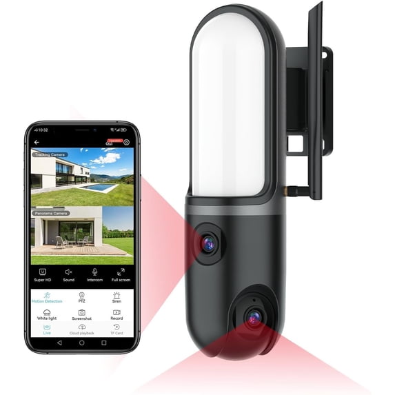 Lens Wall Light Camera, 3K Video, 1200LM Floodlight, 2 Way Audio, PTZ ...