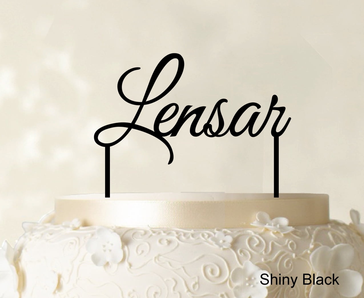 """Lensar"" Custom Name Cake Topper Personalized Shiny Black Cake ...