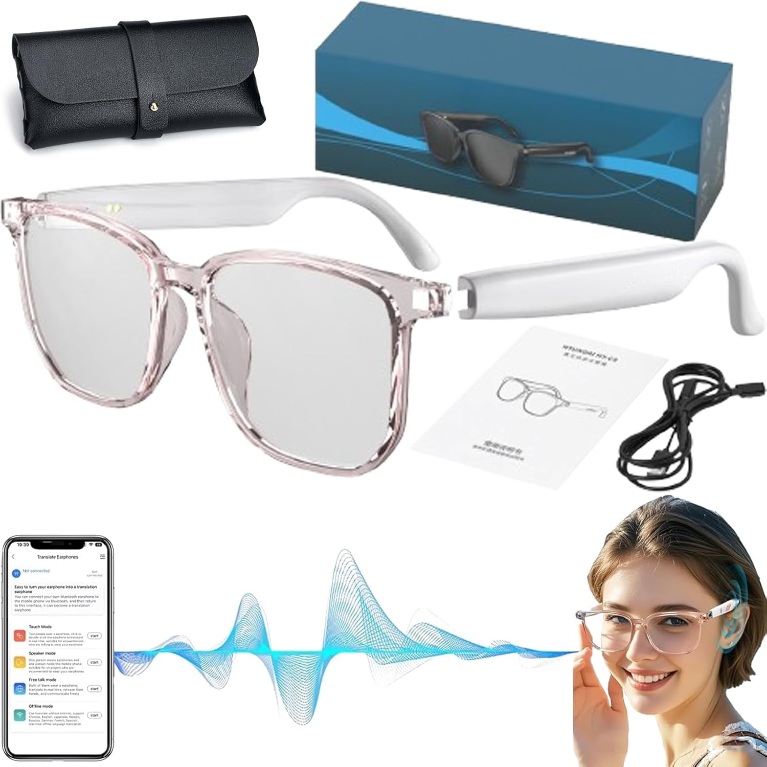 Lenskey AI Translation Glasses 144 Language Real-Time Translation AI ...