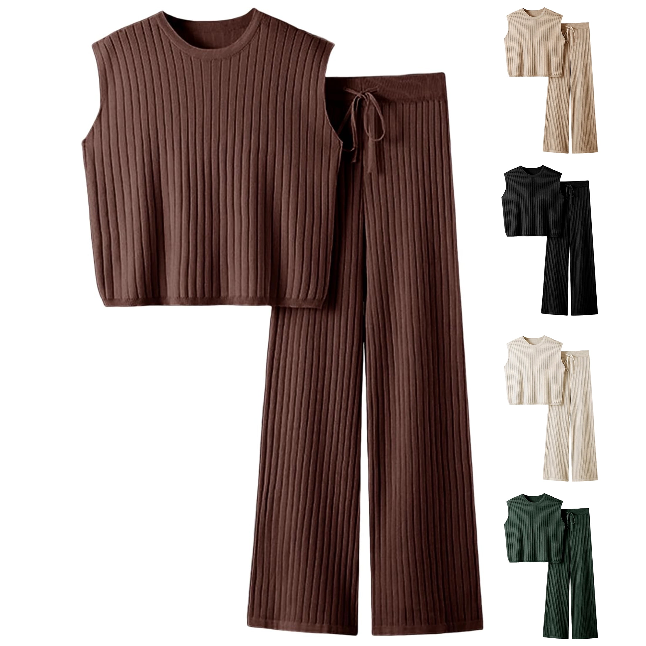 Lentta Women's 2 Piece Outfits Sweater Sets Knit Sleeveless Pullover ...