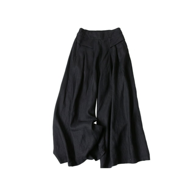 Lentta Womens Culottes Linen Cropped Wide Leg Pants Elastic Waist