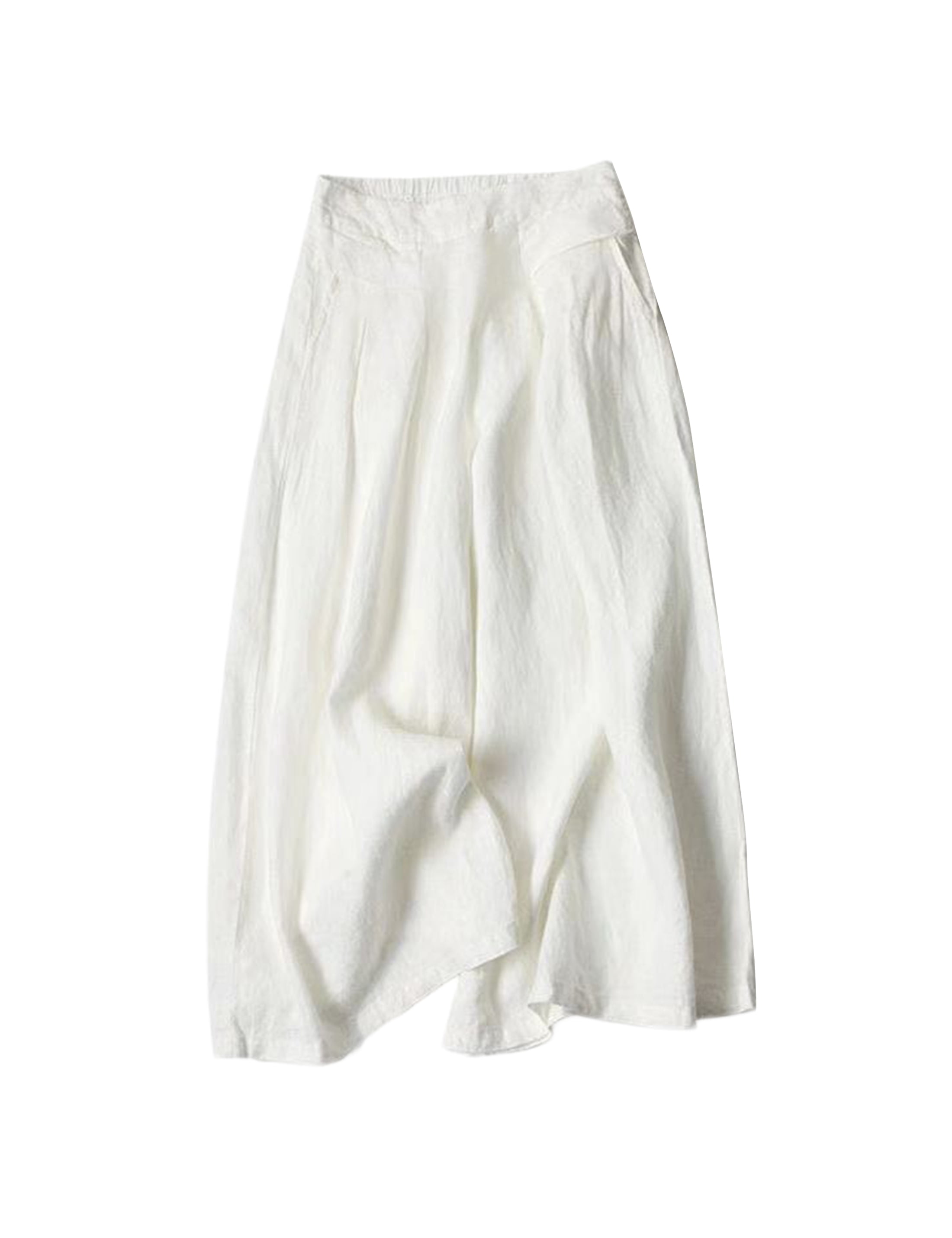 Lentta Women's Culottes Linen Cropped Wide Leg Pants Elastic Waist ...