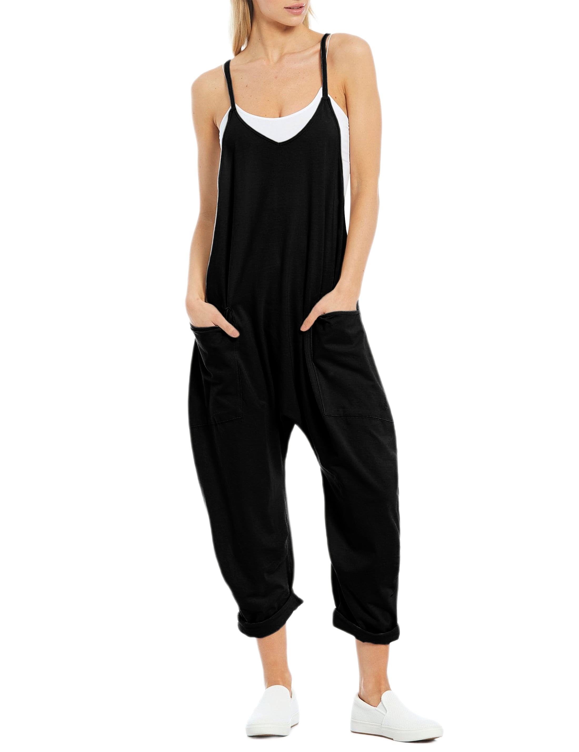 Lentta Women's Loose V Neck Harem Jumpsuits Sleeveless Spaghetti Strap ...