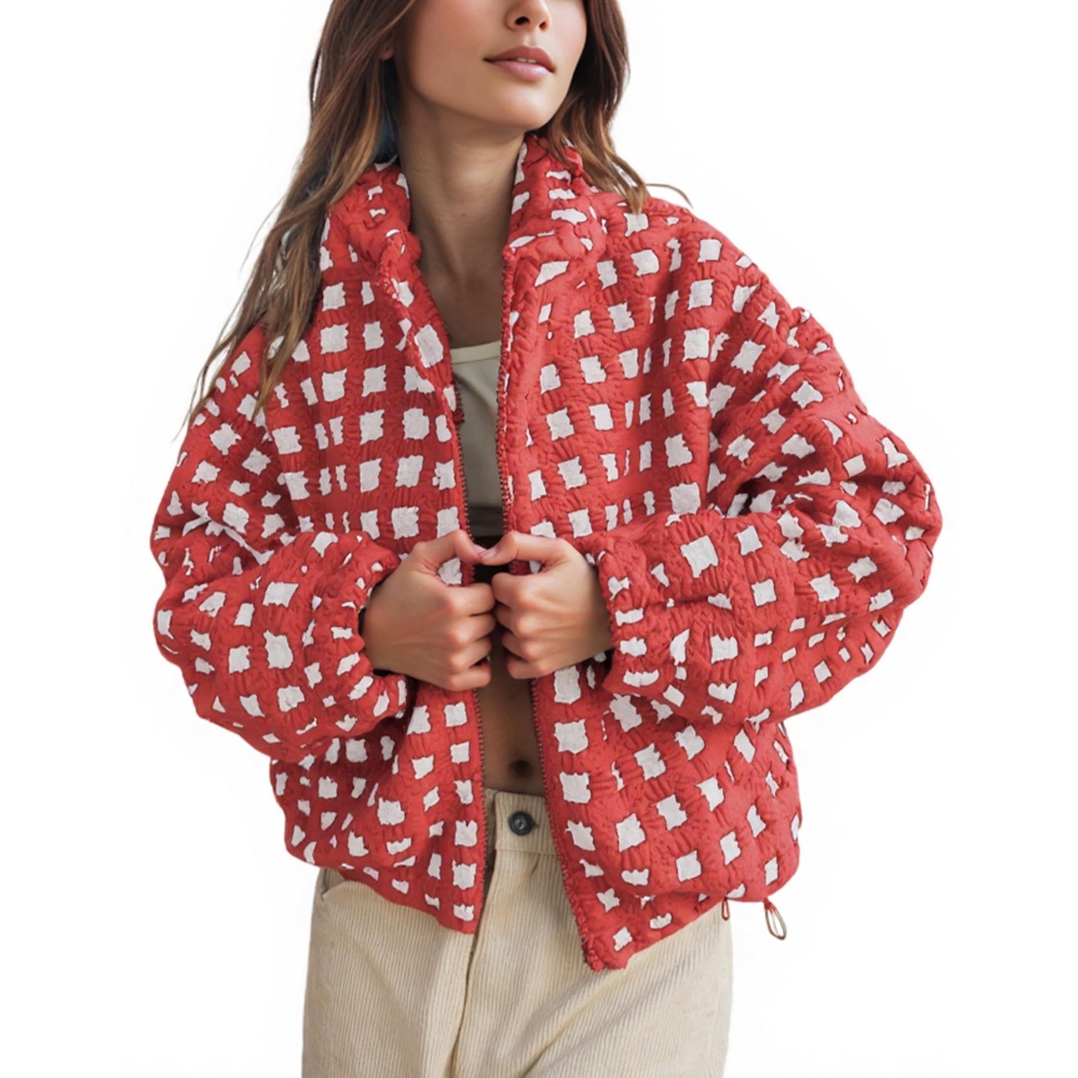 Lentta Womens Cropped Sherpa Fleece Plaid Jacket Winter Chunky Teddy ...
