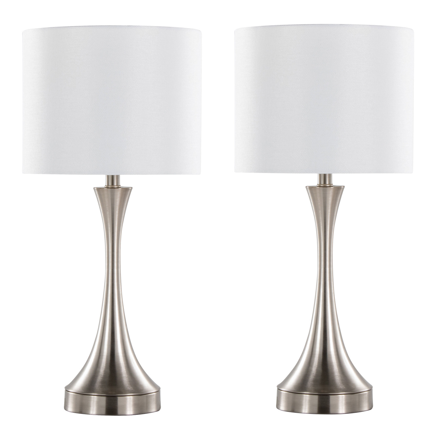 Lenuxe 25” Contemporary Metal Table Lamp in Brushed Nickel with White ...