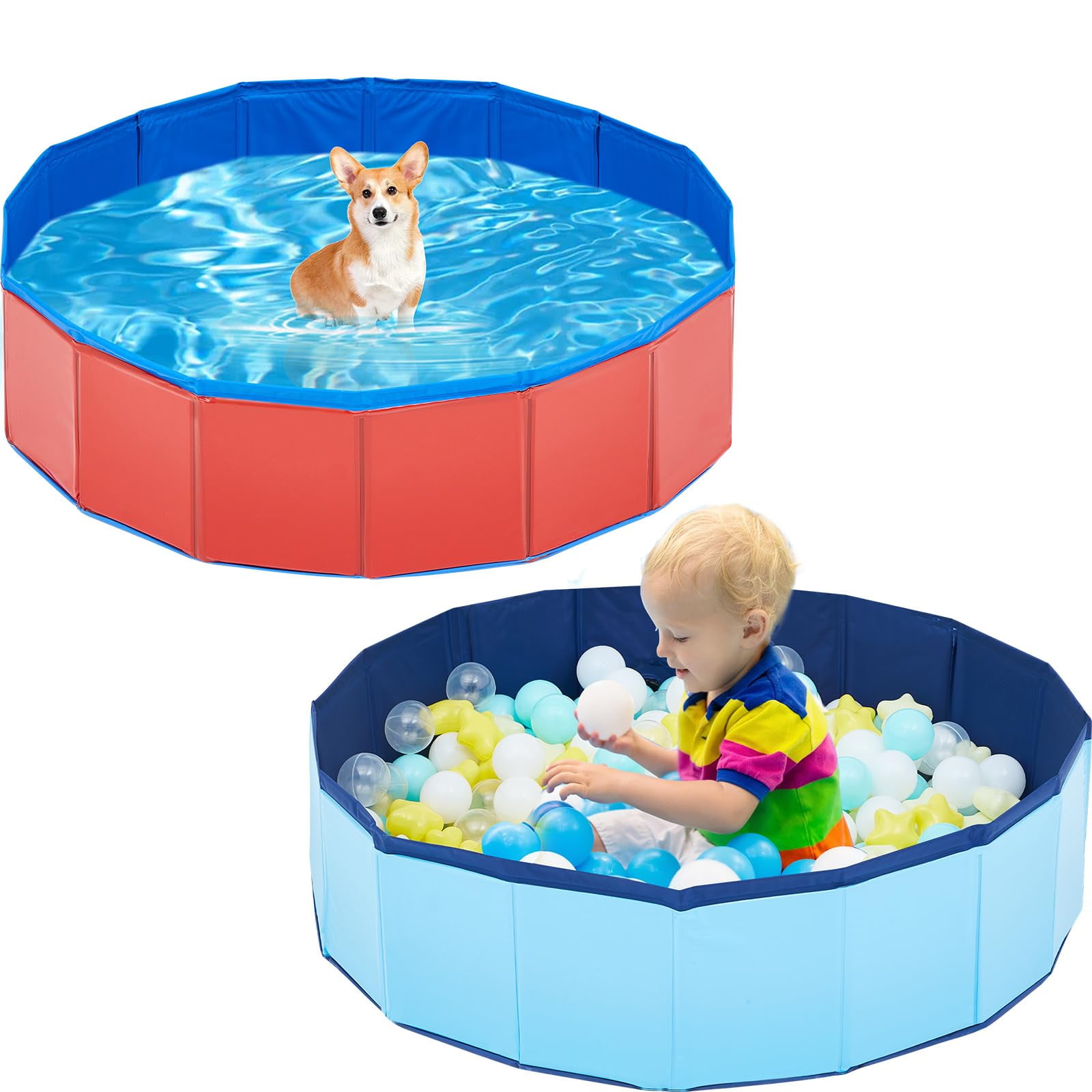 Lenwen 2 Pcs Foldable Dog Bath Swimming Pool Plastic Pool Collapsible Kids Pool PVC Pool ...