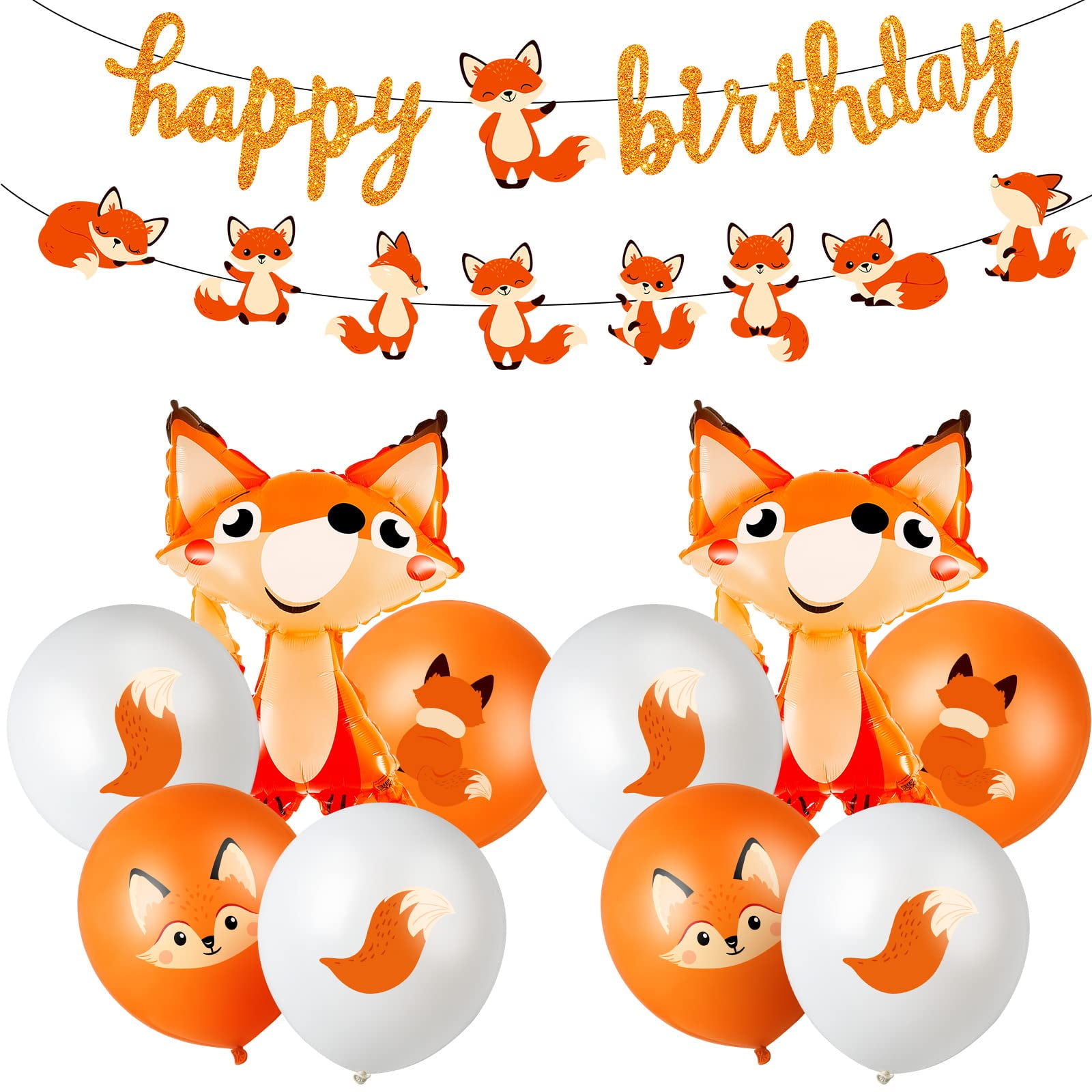 Lenwen 34 Pcs Jungle Animal Themed Party Decorations Cute Fox Birthday ...