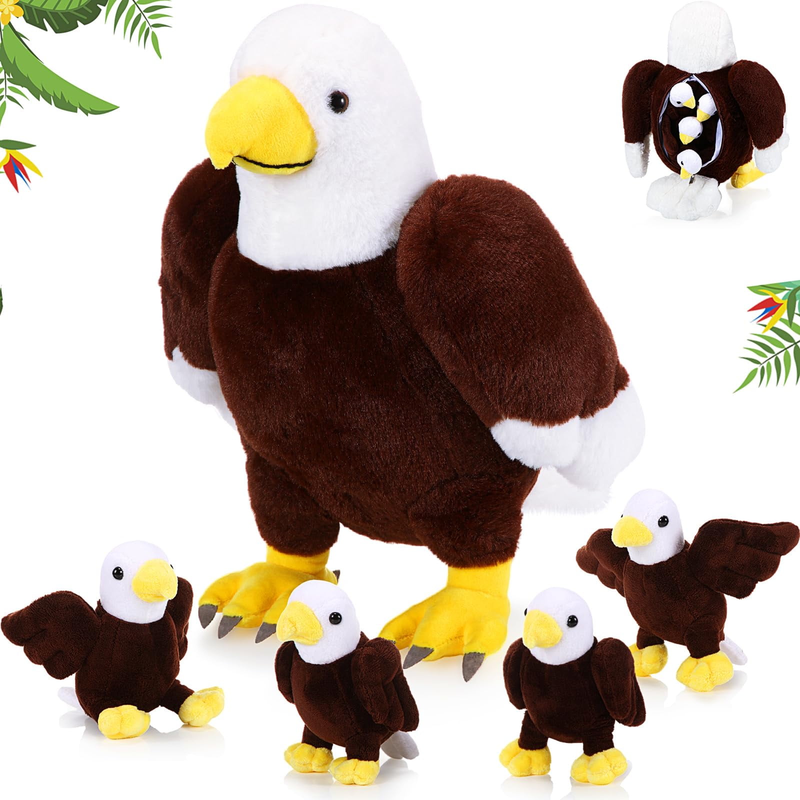 Lenwen 5 Pcs Bald Eagle Stuffed Animal Bulk 1 Mommy Eagle Plush with 4 ...