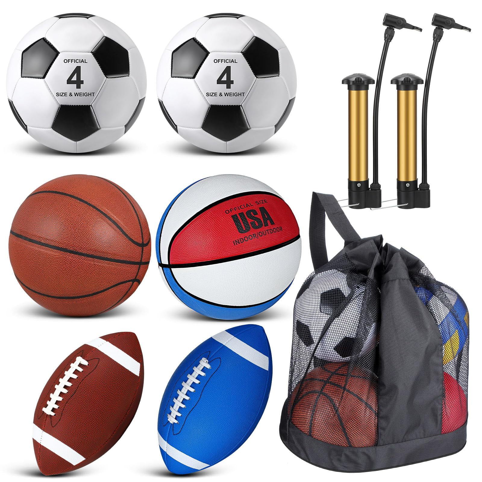Lenwen 6 Pcs Sport Balls Set for Kids Teens, Include Official Size Basketball Football Soccer ...