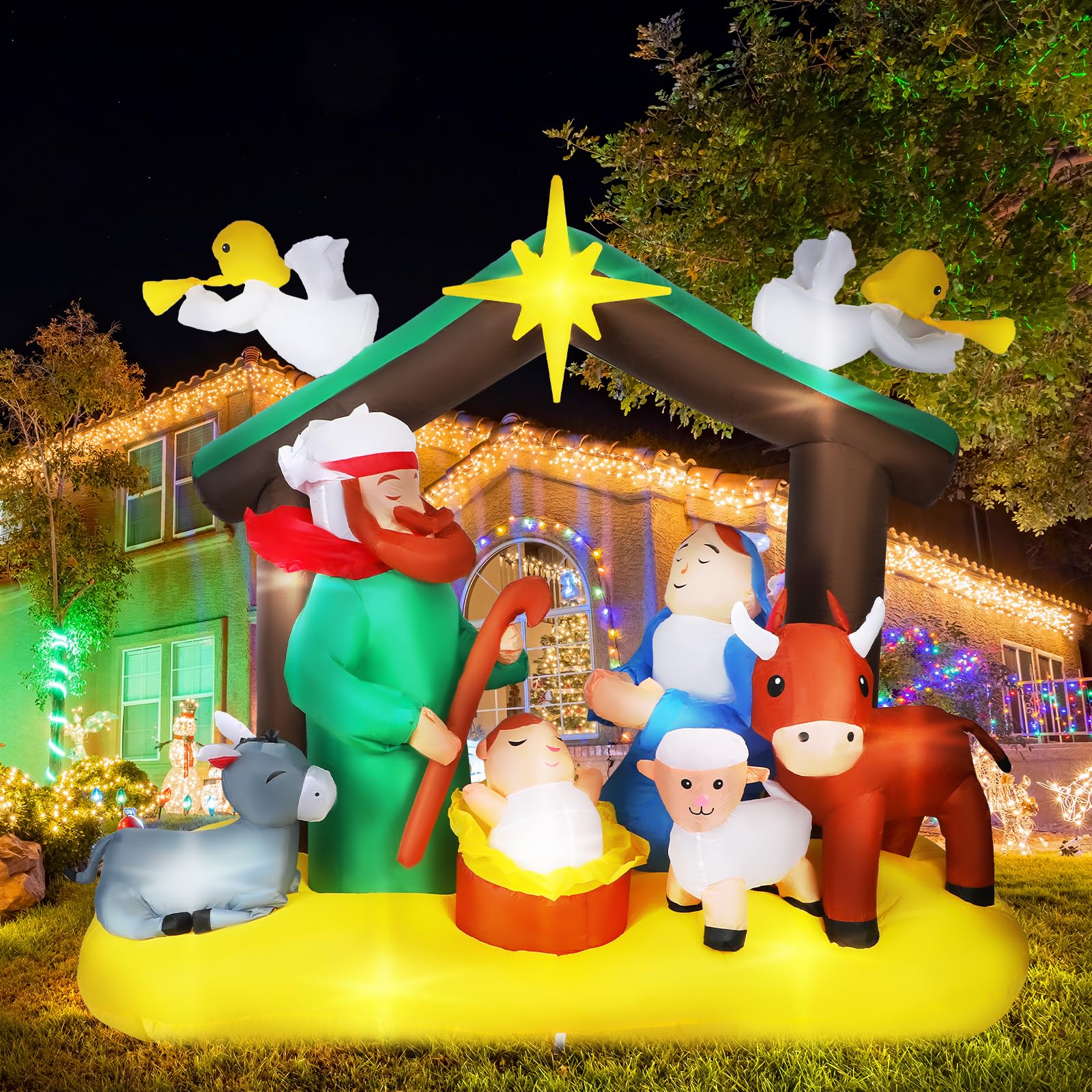 Lenwen 8 ft Christmas MMF7 Inflatables Nativity Scene Decoration Xmas ...