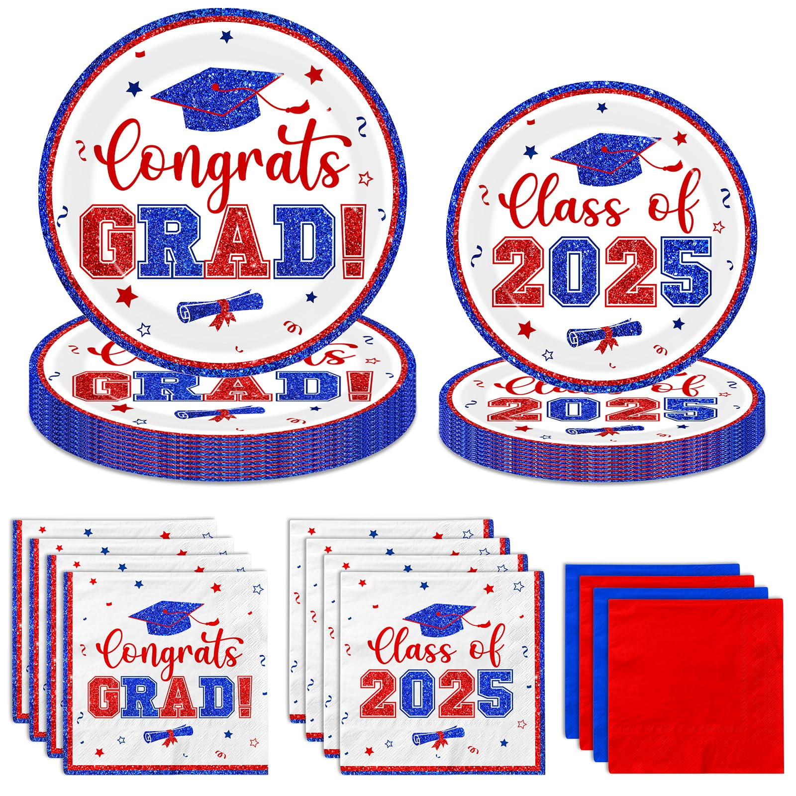 Lenyunge Graduation Decorations 2025,Red and Blue Graduation Plates and ...