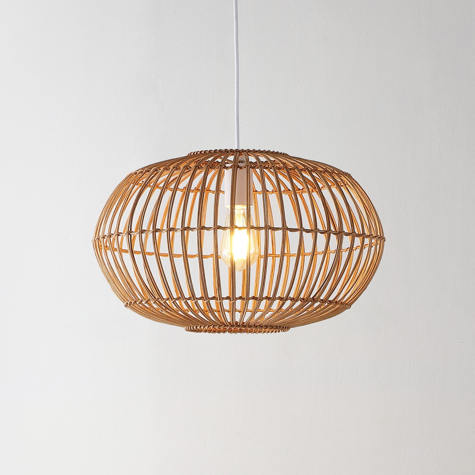 JONATHAN Y Leo 17.5" 1-Light Farmhouse Coastal Rattan 180" Cord Plug-In ...