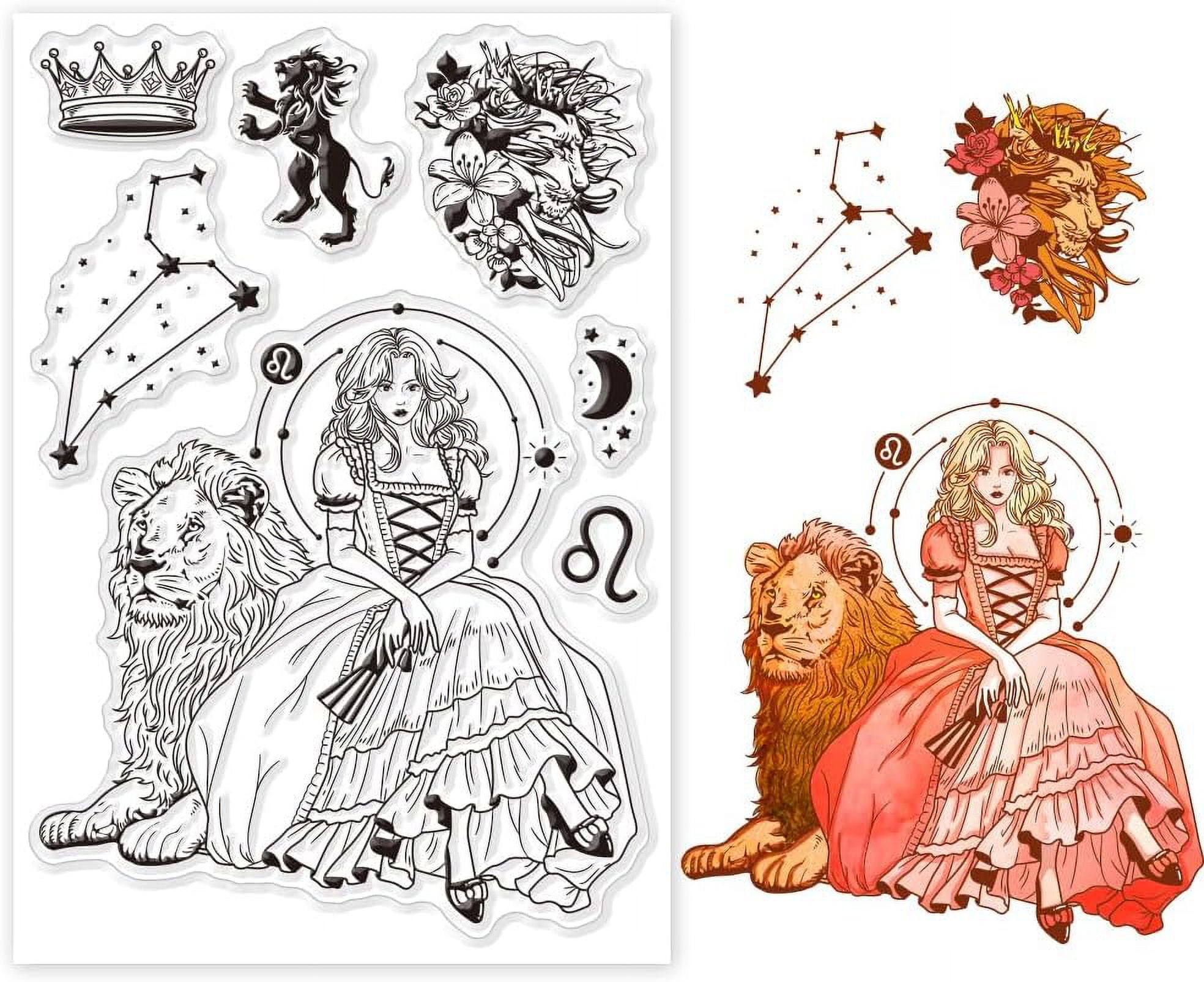 Leo Constellation Clear Stamps for Cards Making Woman and Lion Silicone ...