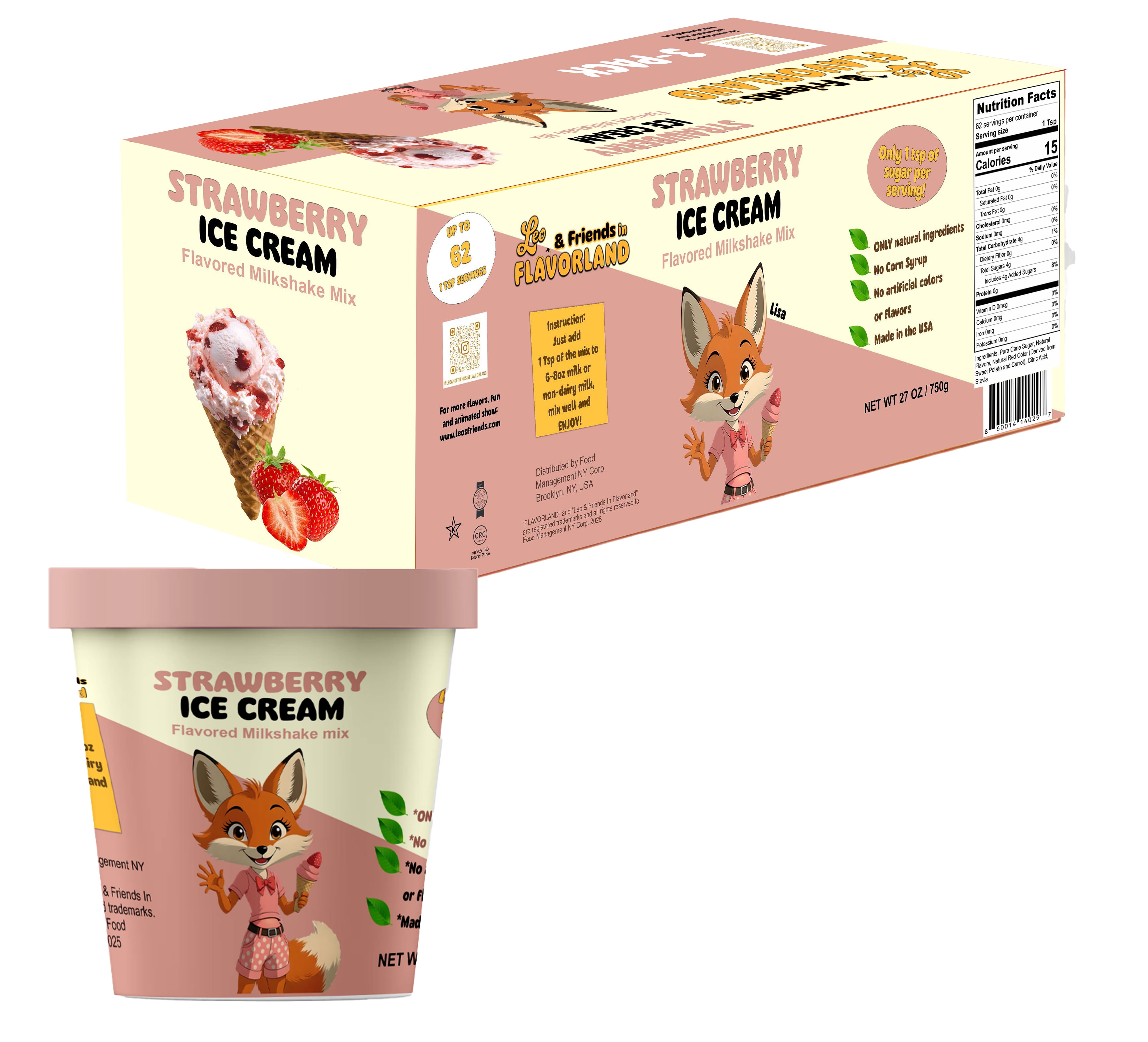 Leo & Friends In Flavorland Strawberry Ice Cream Flavored Milkshake Mix ...