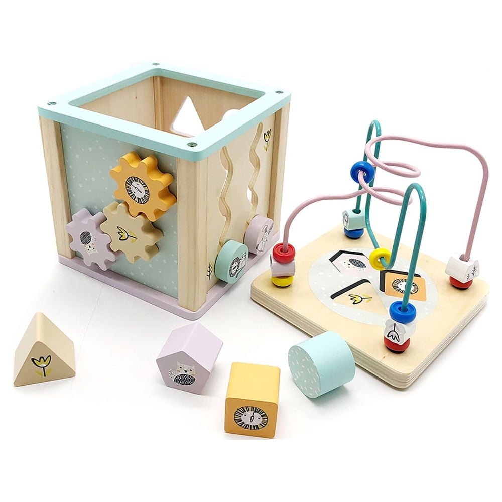 Leo & Friends Kid Problem Solving Toy Wooden Activity Cube for Toddlers ...