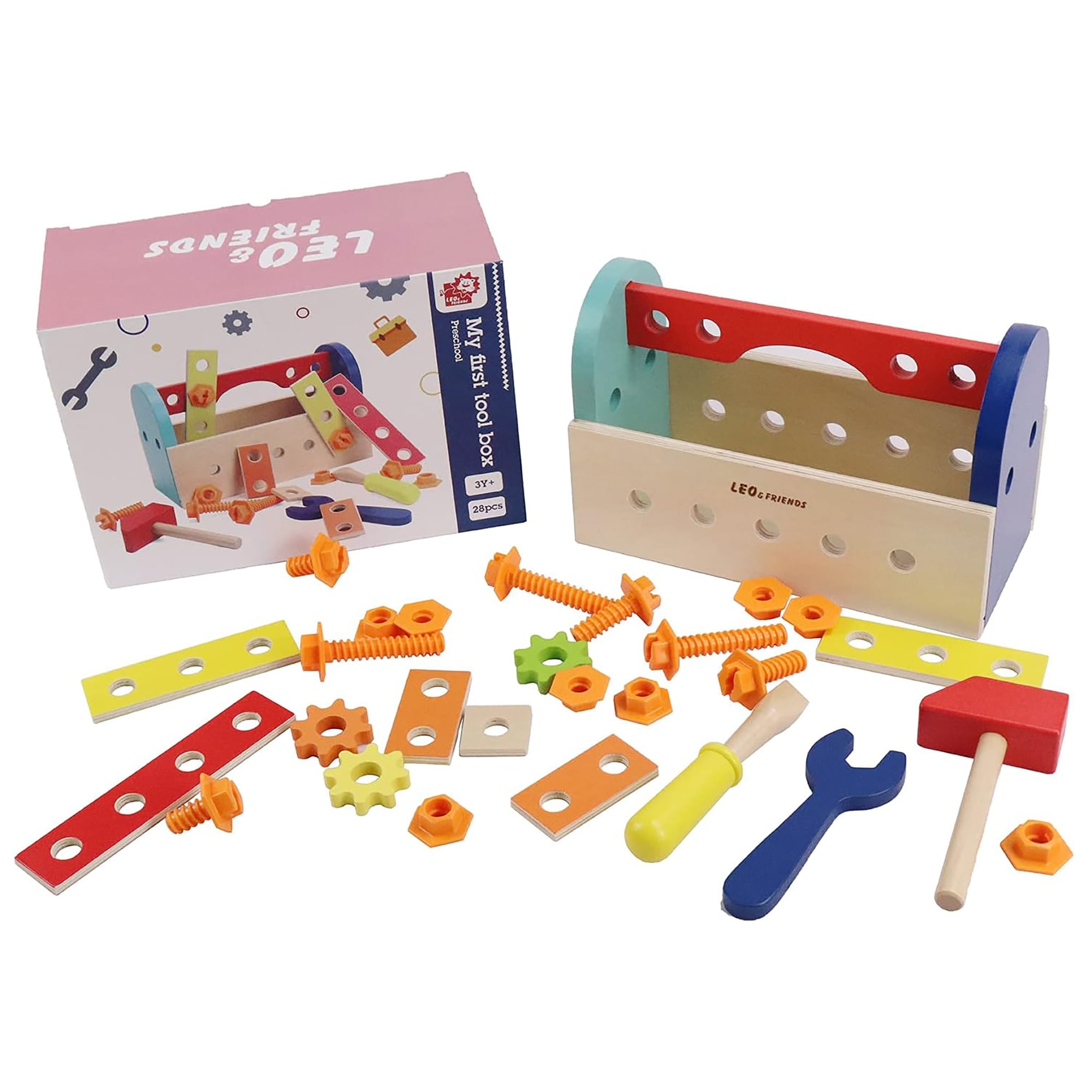 LEO & FRIENDS: My First Tool Box Kit - 28 Pieces, Wooden Playset ...