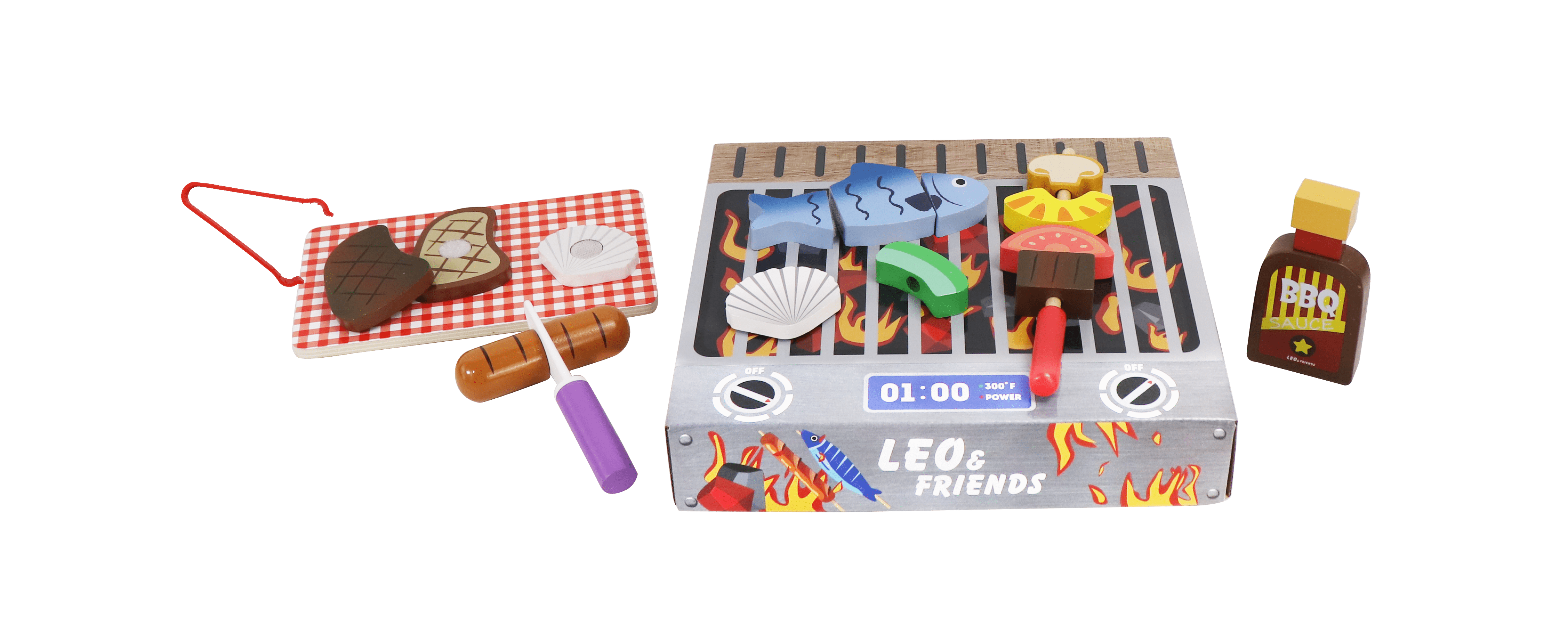 Leo and Friends Wooden Play Grill and Serve BBQ Playset (19 Pcs) - Toy ...