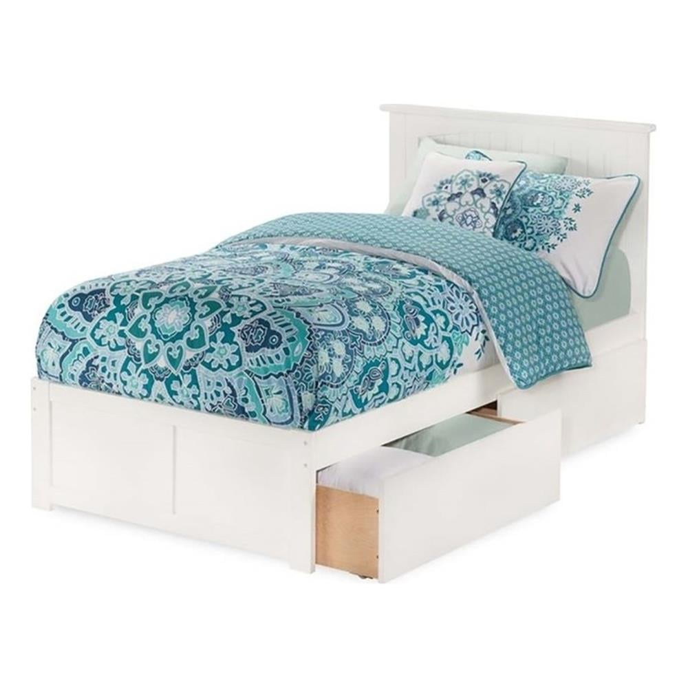 Leo & Lacey Twin XL Solid Wood Storage Platform Bed, 2 Drawers, White ...