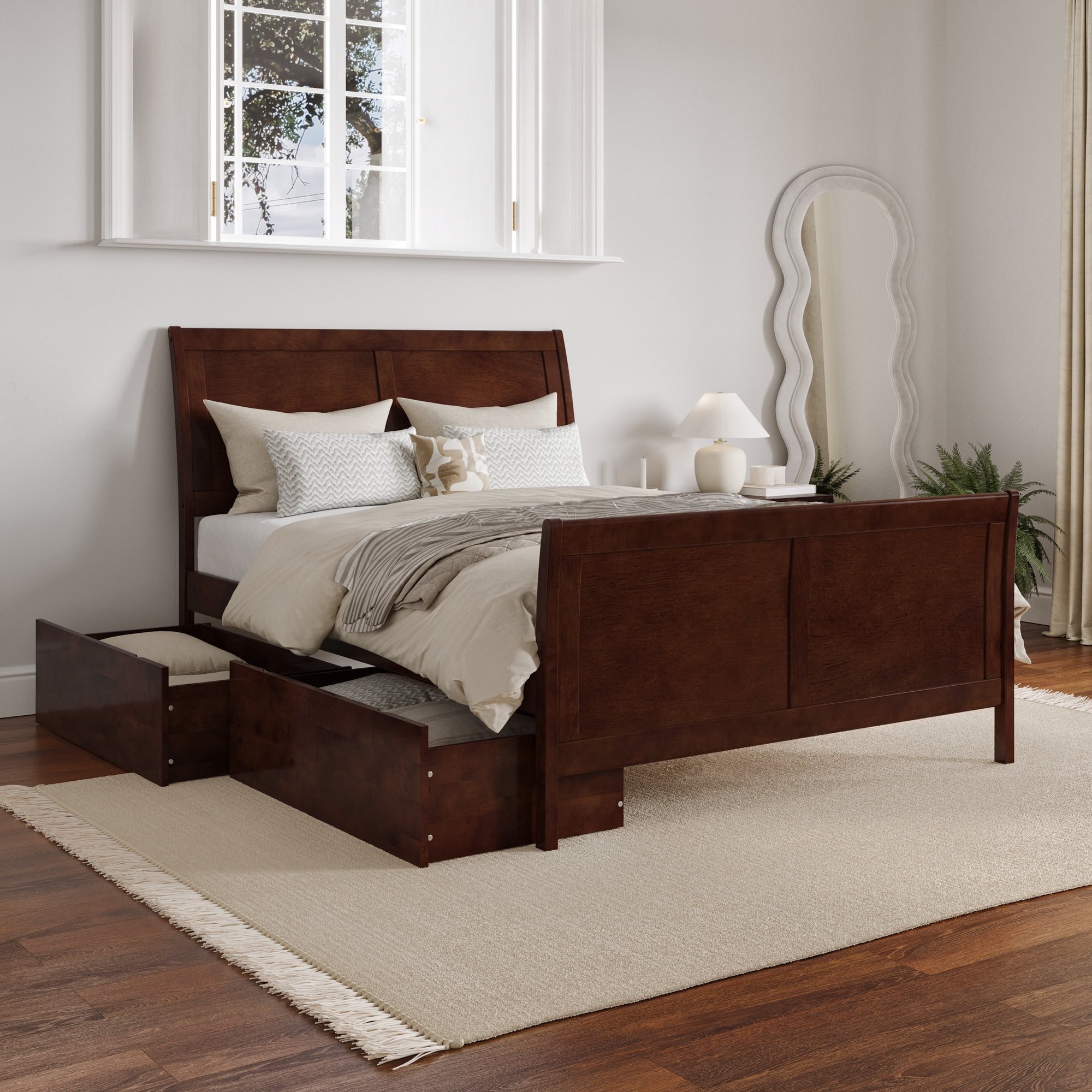 Leo & Lacey Portland Full Storage Wood Platform Bed in Walnut - Walmart.com