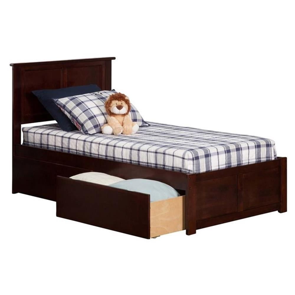 Leo & Lacey Madison Twin Wood Platform Bed & Storage Drawers in Walnut ...