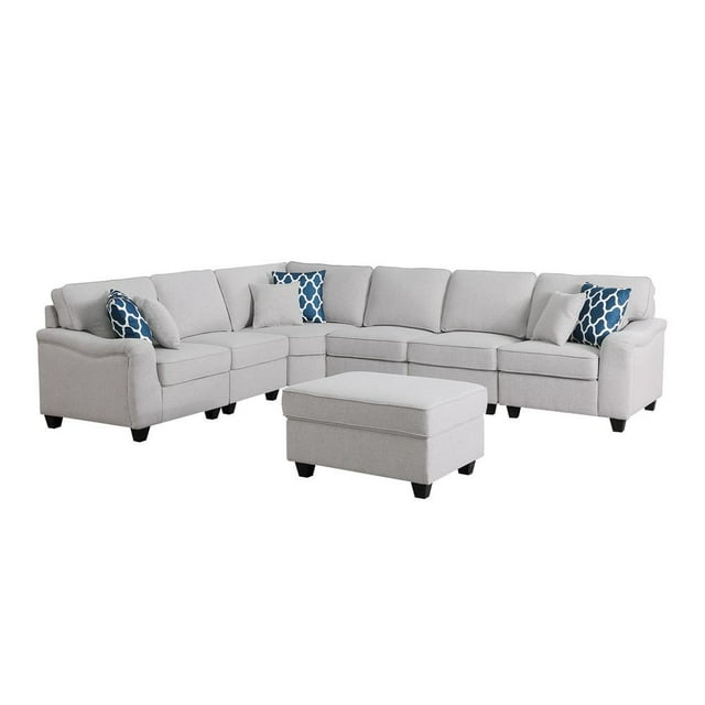 Lilola Home Leo Light Gray Linen 7Pc Modular L-Shape Sectional Sofa and ...