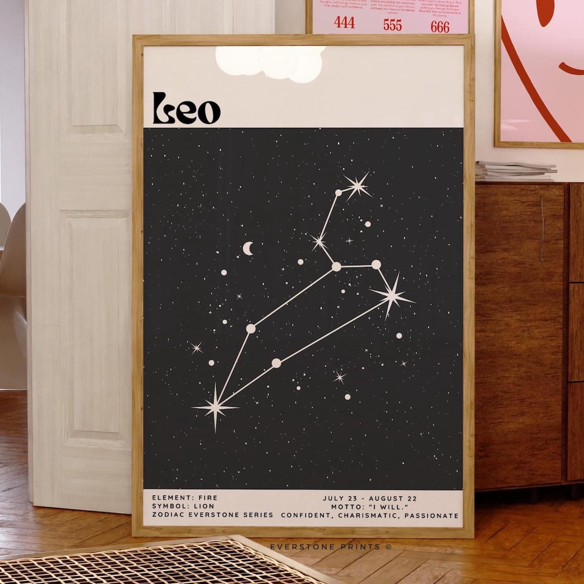 Leo Poster, Zodiac Leo Print, Retro Wall Decor, Large Art, Leo Prints ...