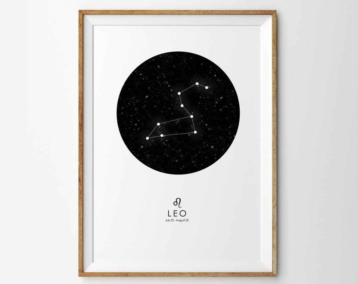Leo Print Leo Zodiac Print Constellation Print Star Map Print Zodiac ...