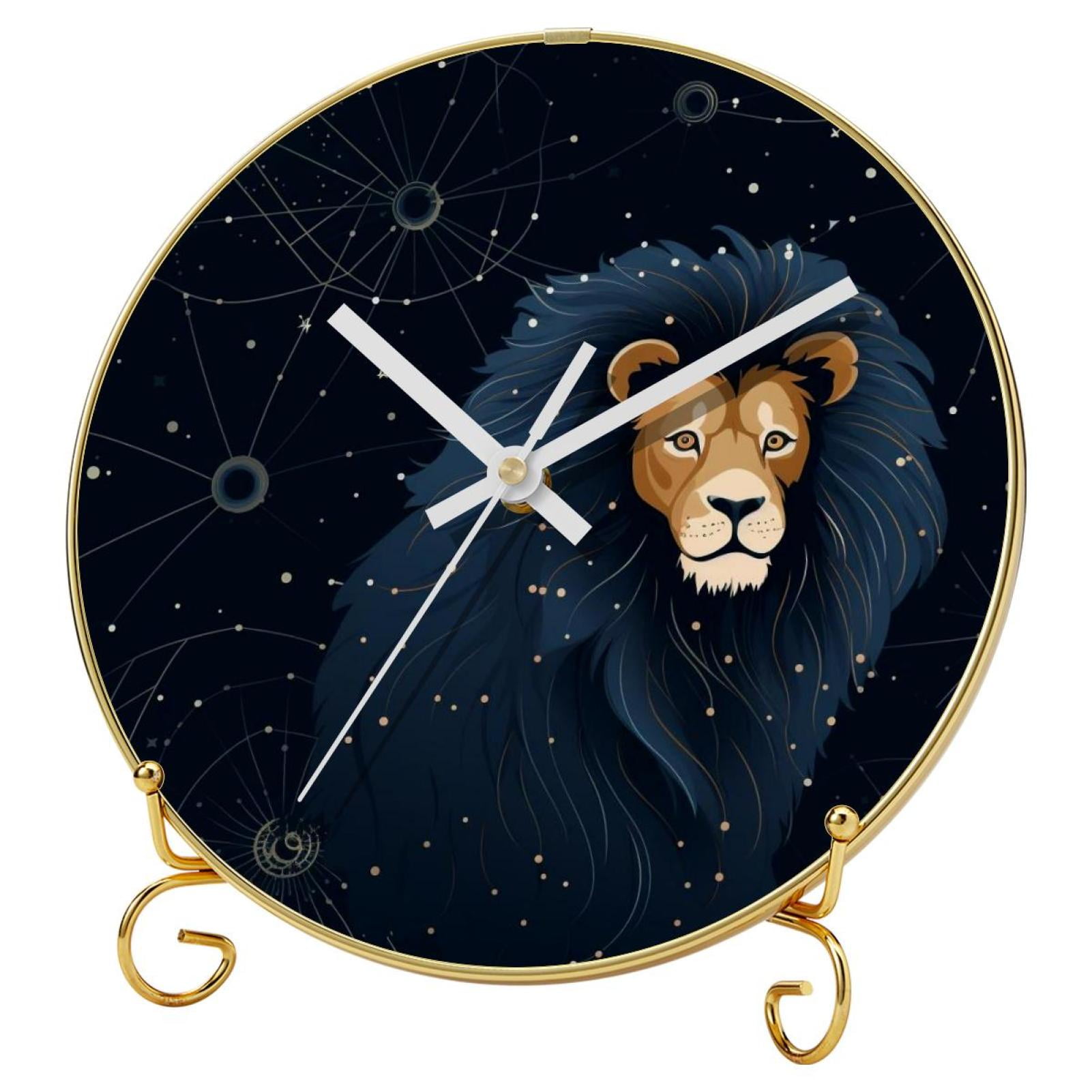 Leo Round Printed Wall Clocks with Hooks and Gold Stand - Silent Non ...